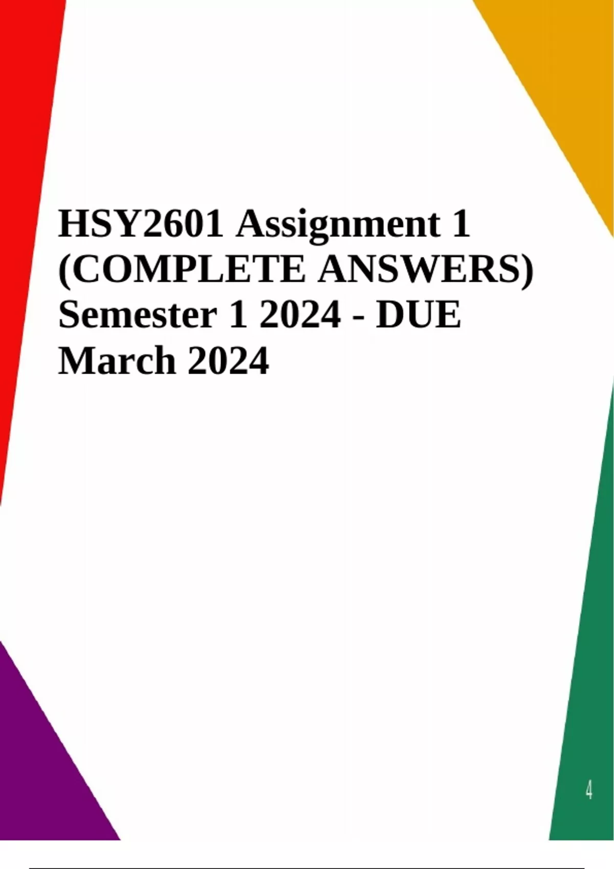 HSY2601 Assignment 1 (COMPLETE ANSWERS) Semester 1 2024 - DUE March ...