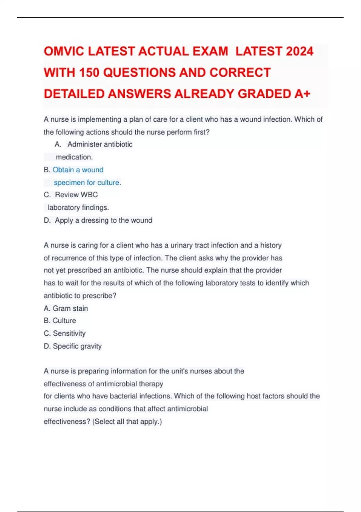 OMVIC LATEST ACTUAL EXAM LATEST 2024 WITH 150 QUESTIONS AND CORRECT ...