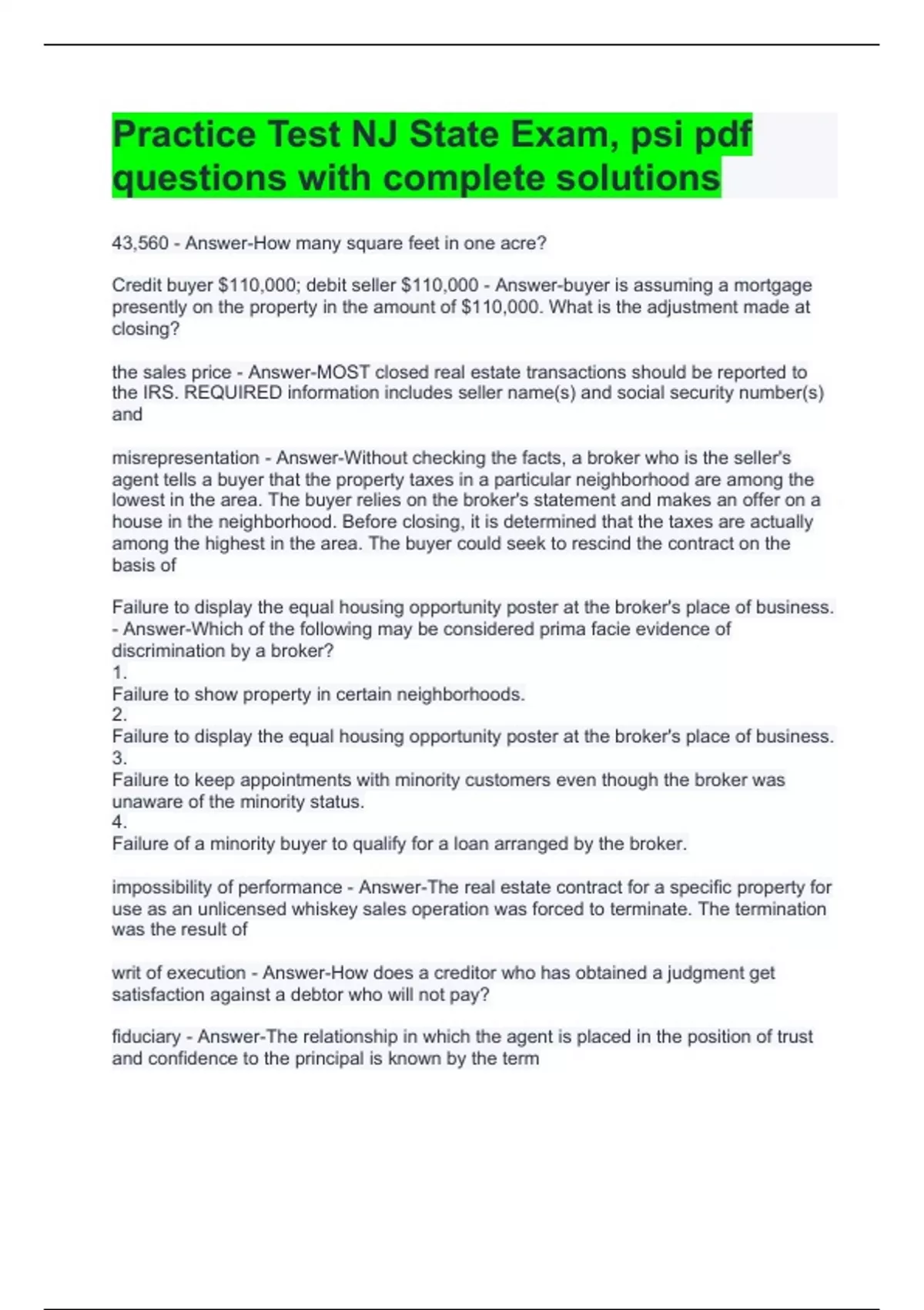 Practice Test NJ State Exam, psi pdf questions with complete solutions ...