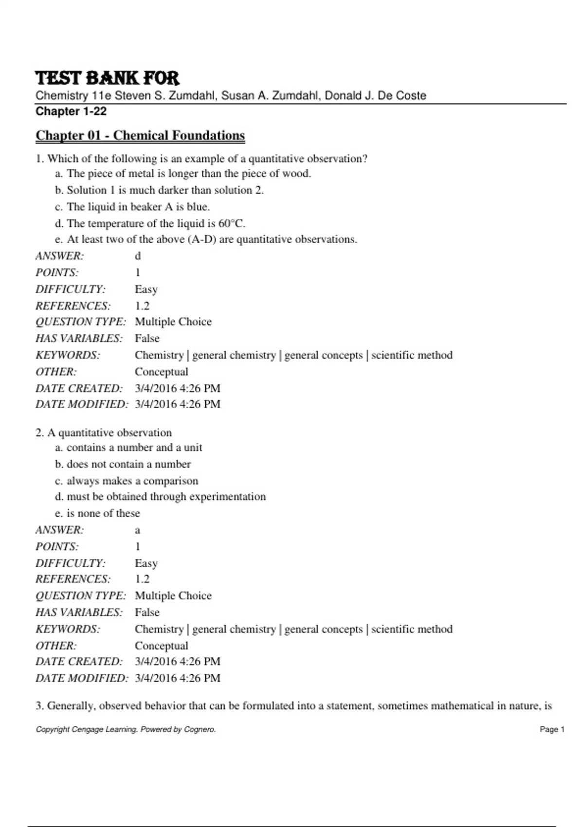 Test Bank for Chemistry 11th Edition Steven S. Zumdahl, Susan A ...
