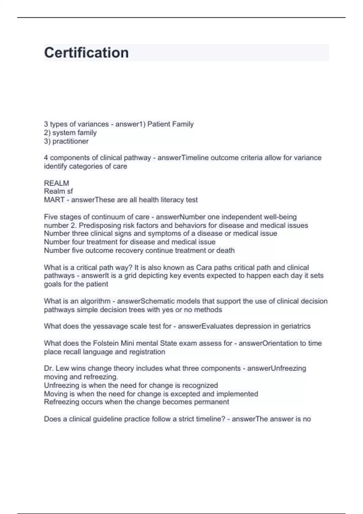 Certification Questions and Answers Fully solved - CIGNA - Stuvia US