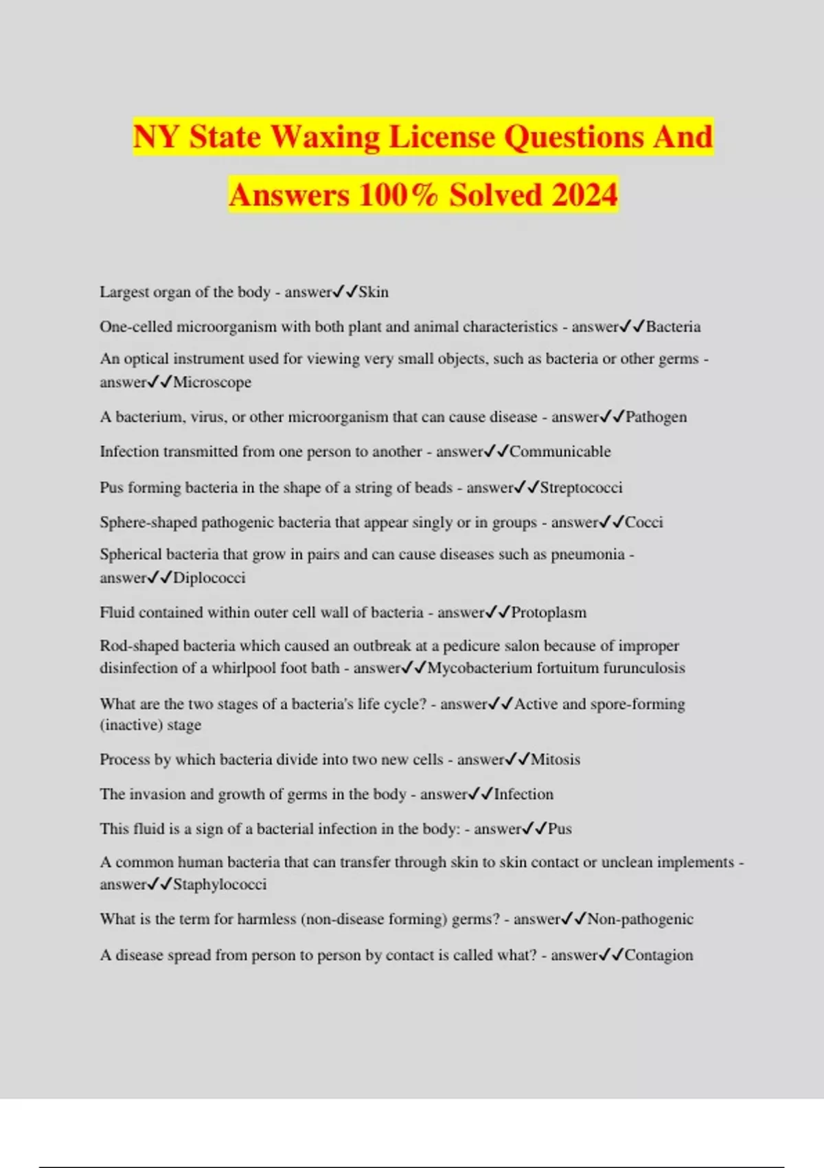 NY State Waxing License Questions And Answers 100% Solved 2024 - NY ...