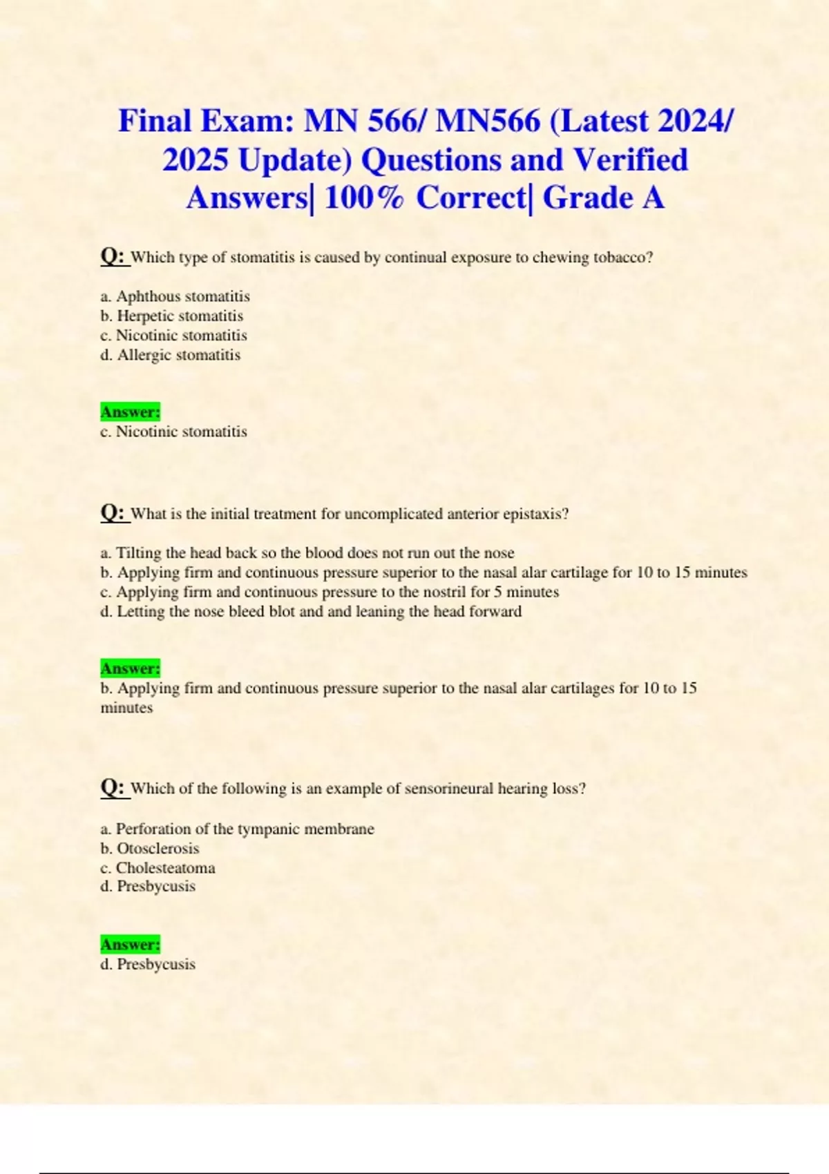 Final Exam: MN 566/ MN566 (Latest 2024/ 2025 Update) Questions and ...