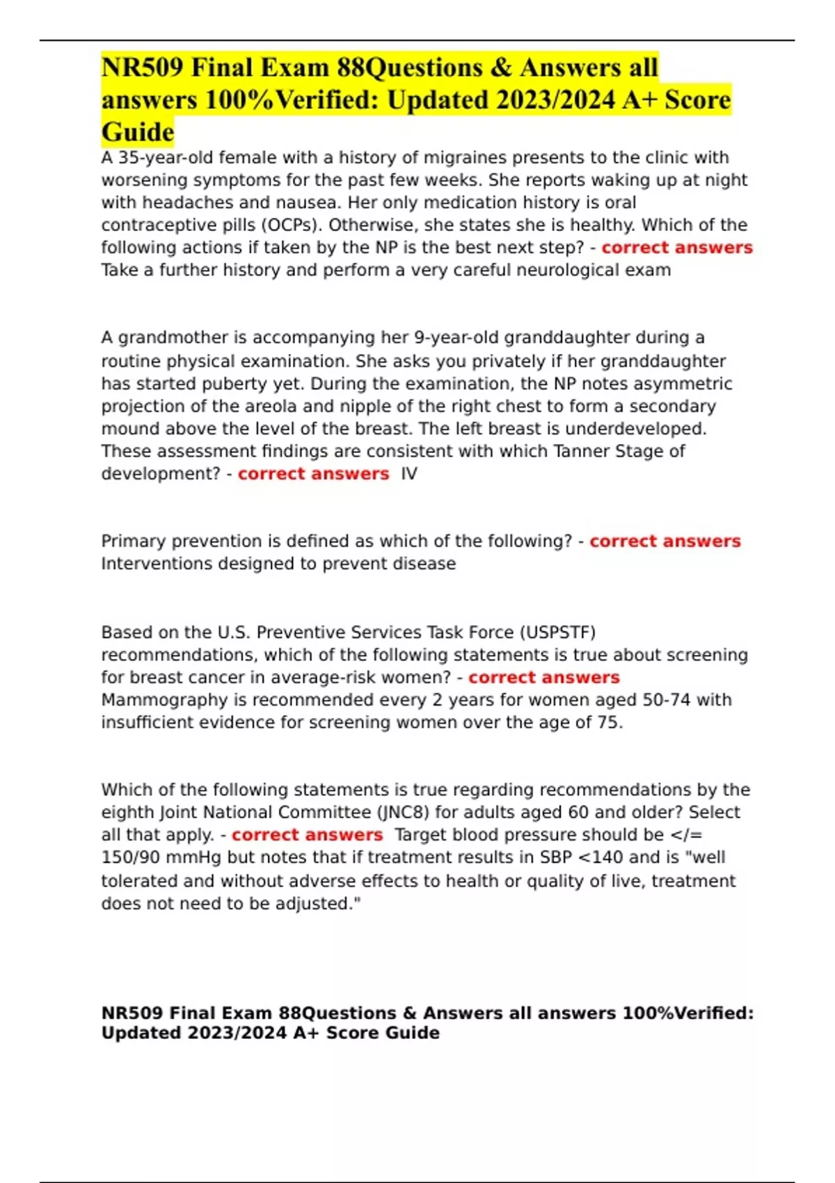 NR509 Final Exam 88Questions & Answers all answers 100%Verified ...