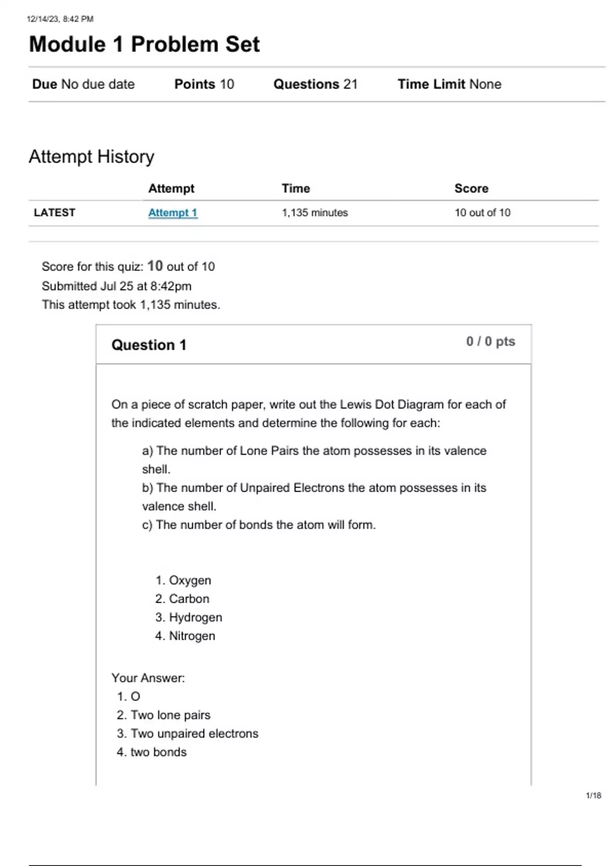 CHEM 219 Module 1 Problem Set Principles of Organic Chemistry with Lab ...