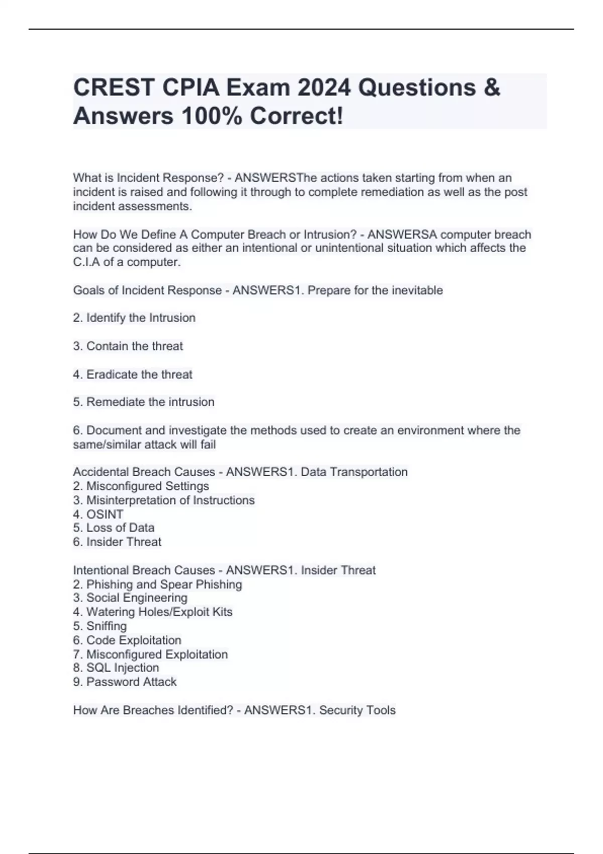 CREST CPIA Exam 2024 Questions & Answers 100% Correct! - CREST CPIA - Stuvia US