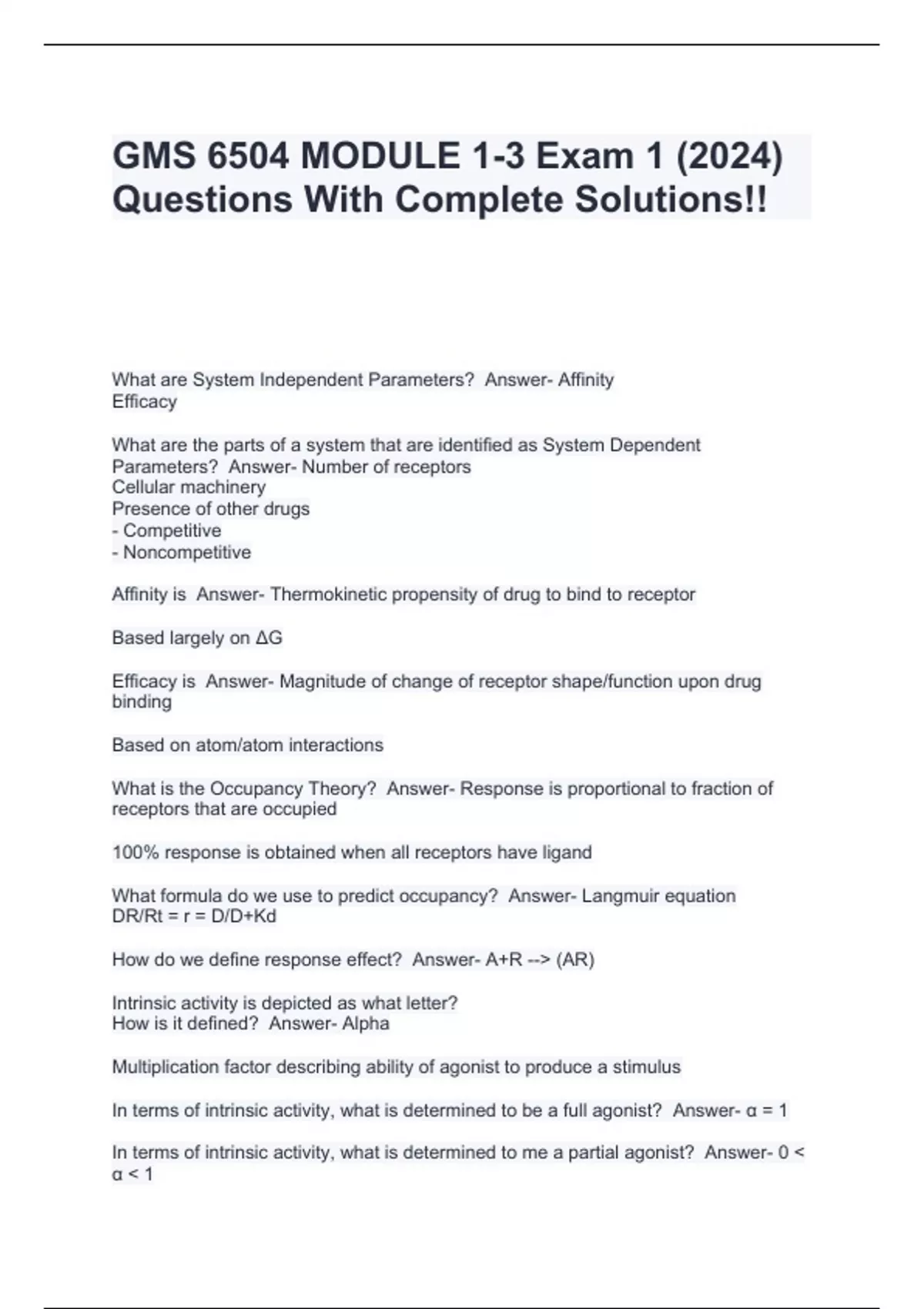 GMS 6504 MODULE 1-3 Exam 1 (2024) Questions With Complete - GMS 6504 - Stuvia US