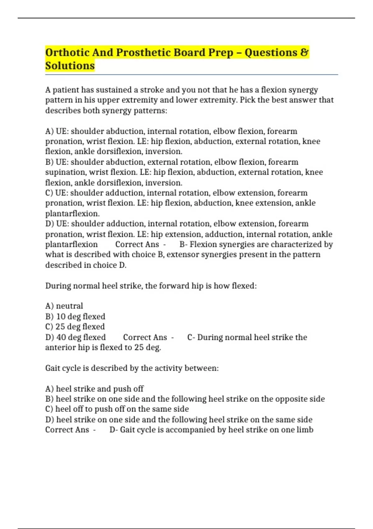 Orthotic And Prosthetic Board Prep – Questions & Solutions - ORTHOTICS ...