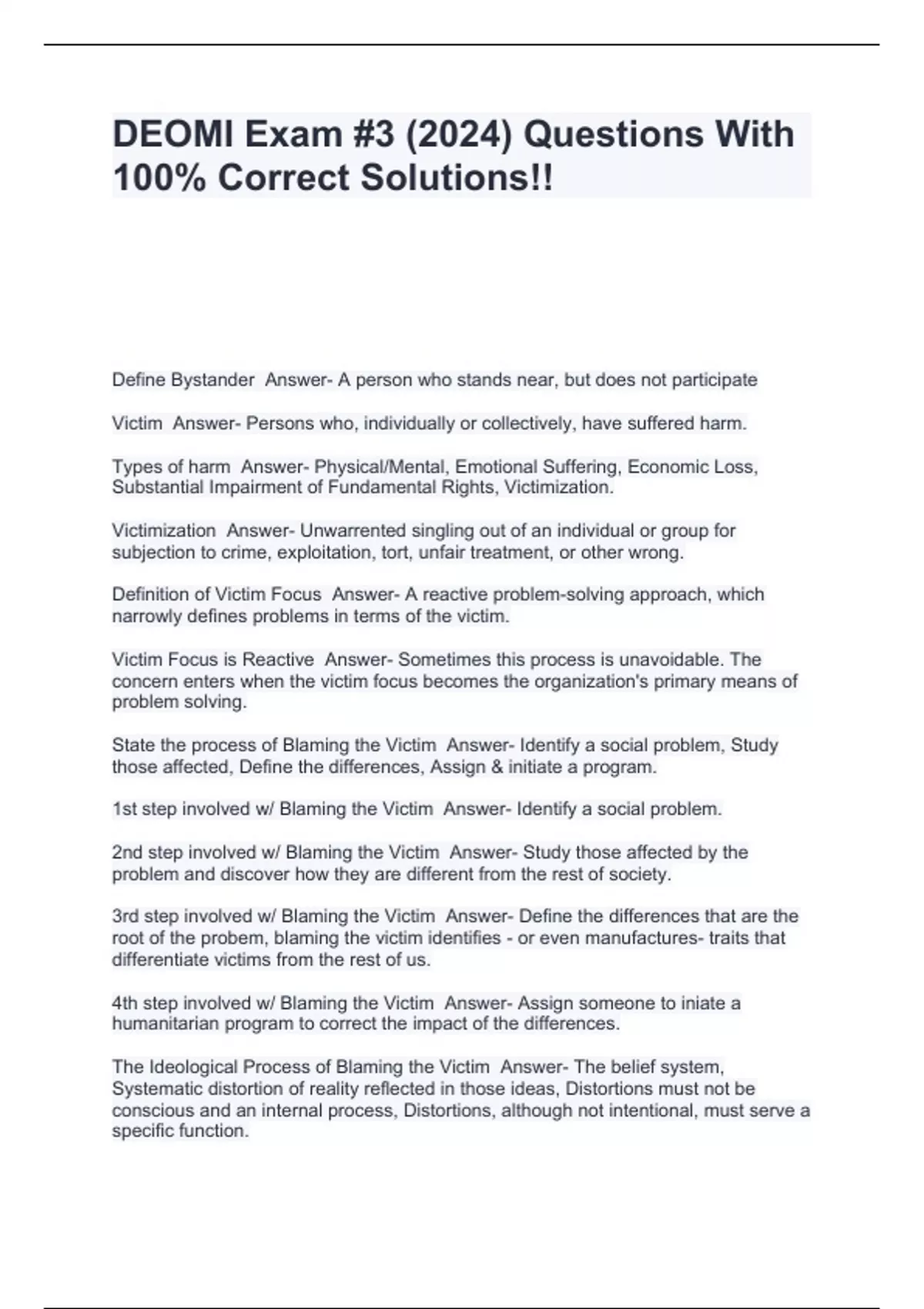 DEOMI Exam #3 (2024) Questions With 100% Correct Solutions!! - DEOMI ...