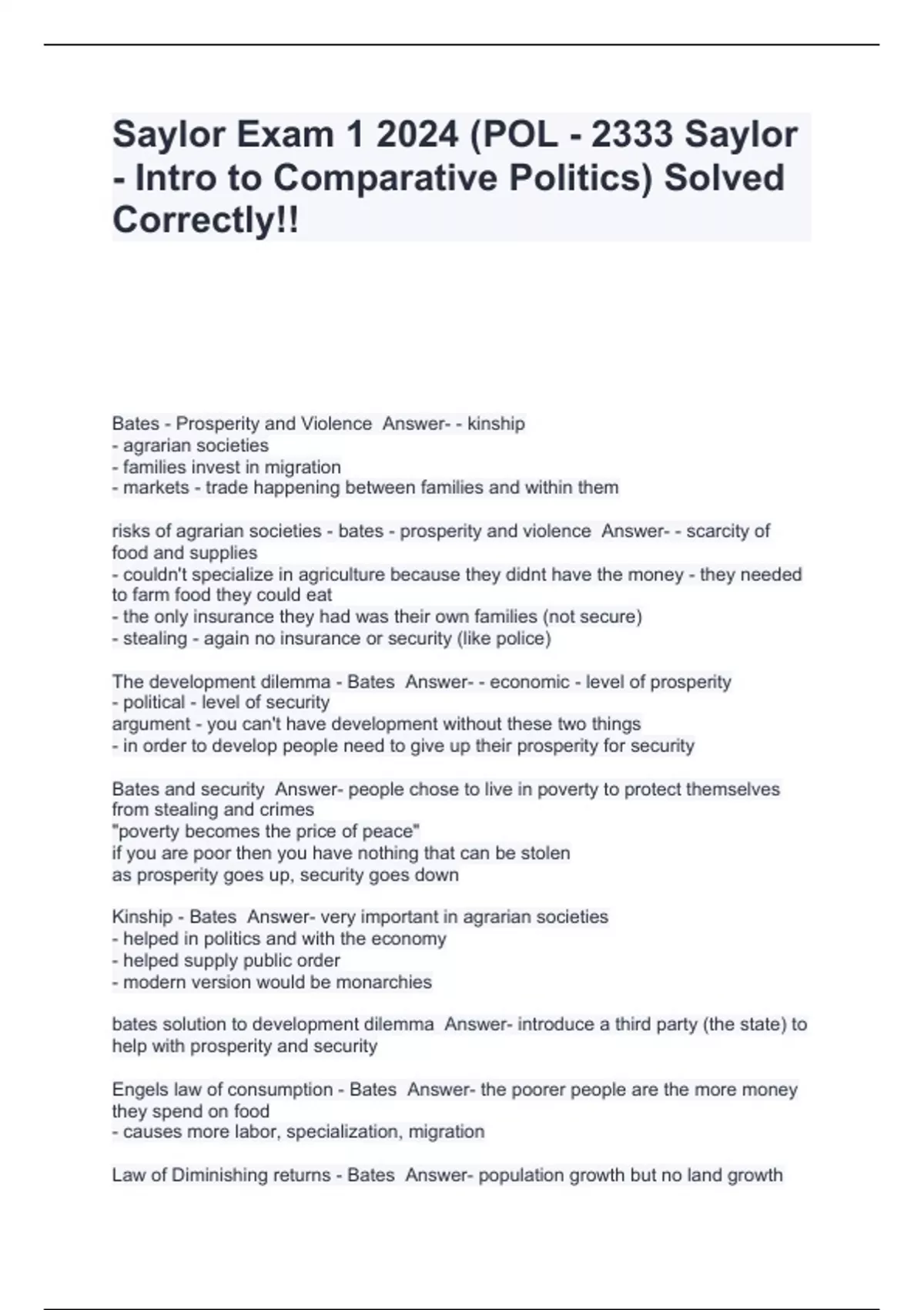 Saylor Exam 1 2024 (POL - 2333 Saylor - Intro to Comparative Politics ...