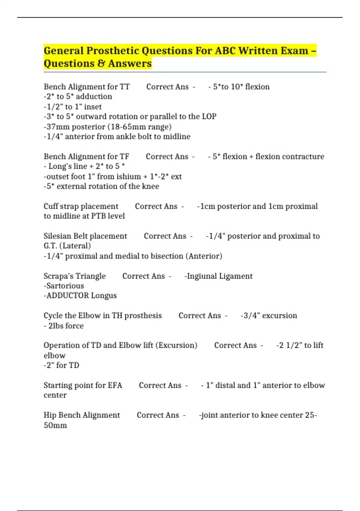 General Prosthetic Questions For ABC Written Exam – Questions & Answers ...