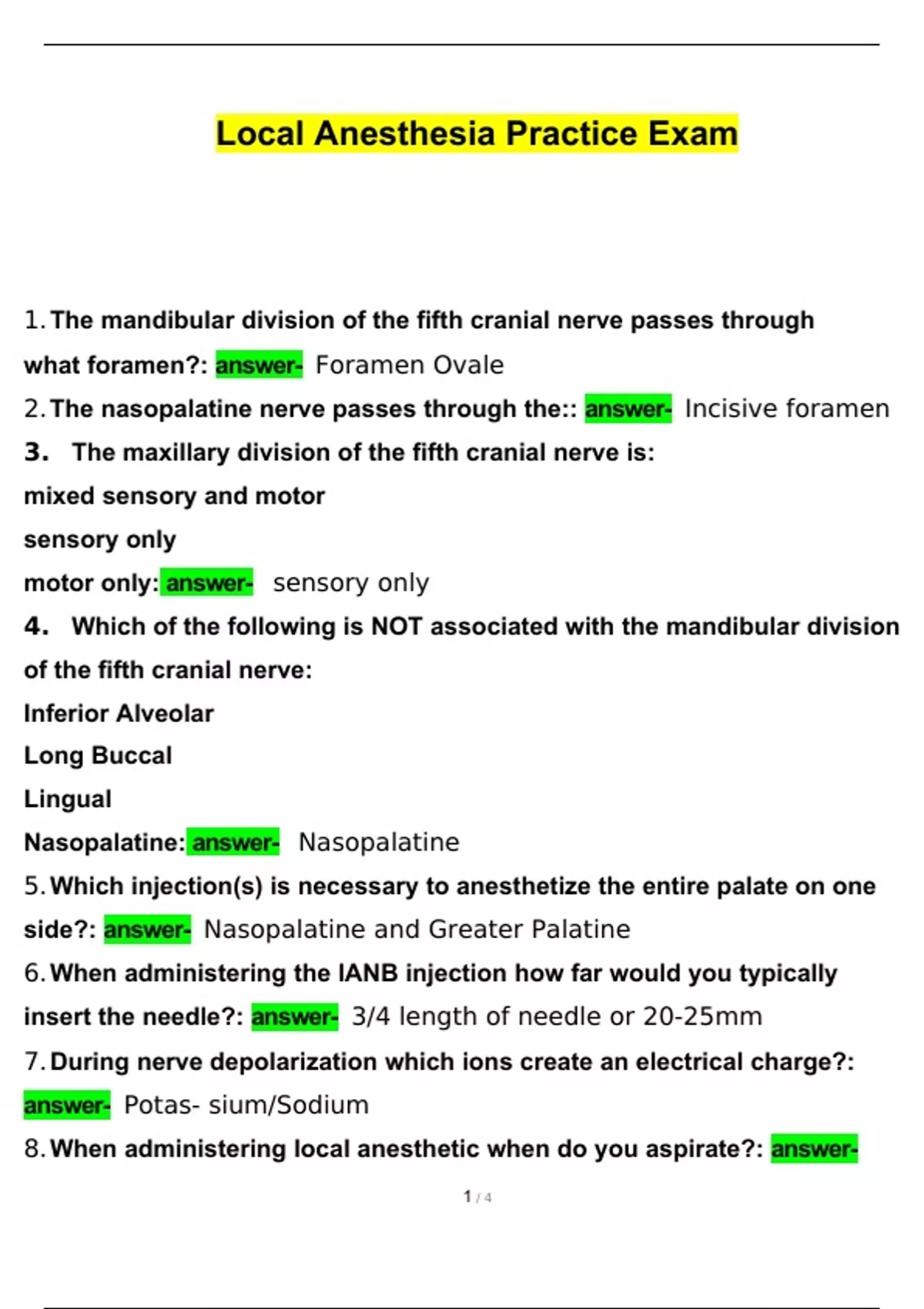 Local Anesthesia Practice Exam 2024 with complete solution - Nurs 102 ...
