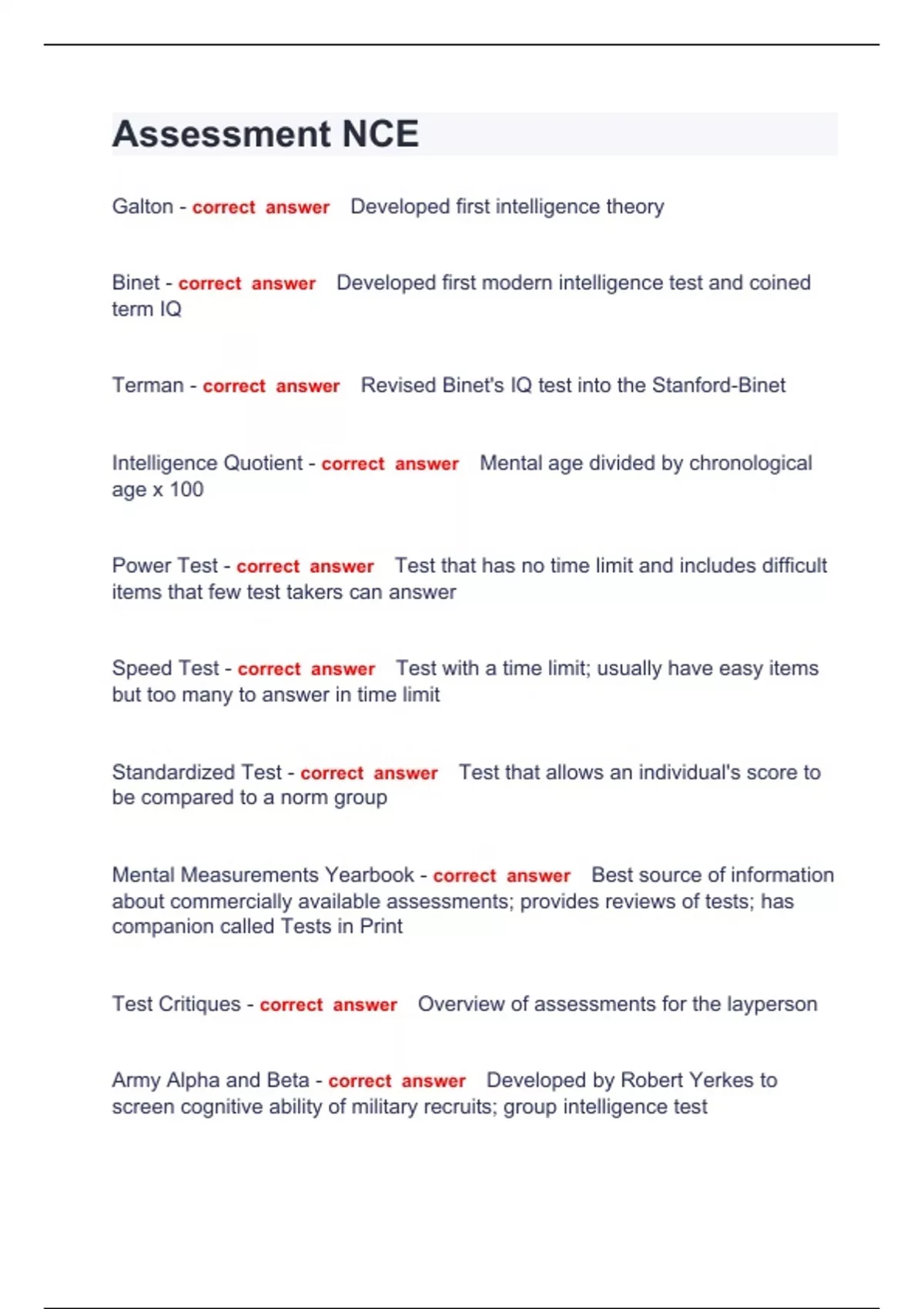 Assessment NCE Questions with complete solution 2024 - Nce - Stuvia US