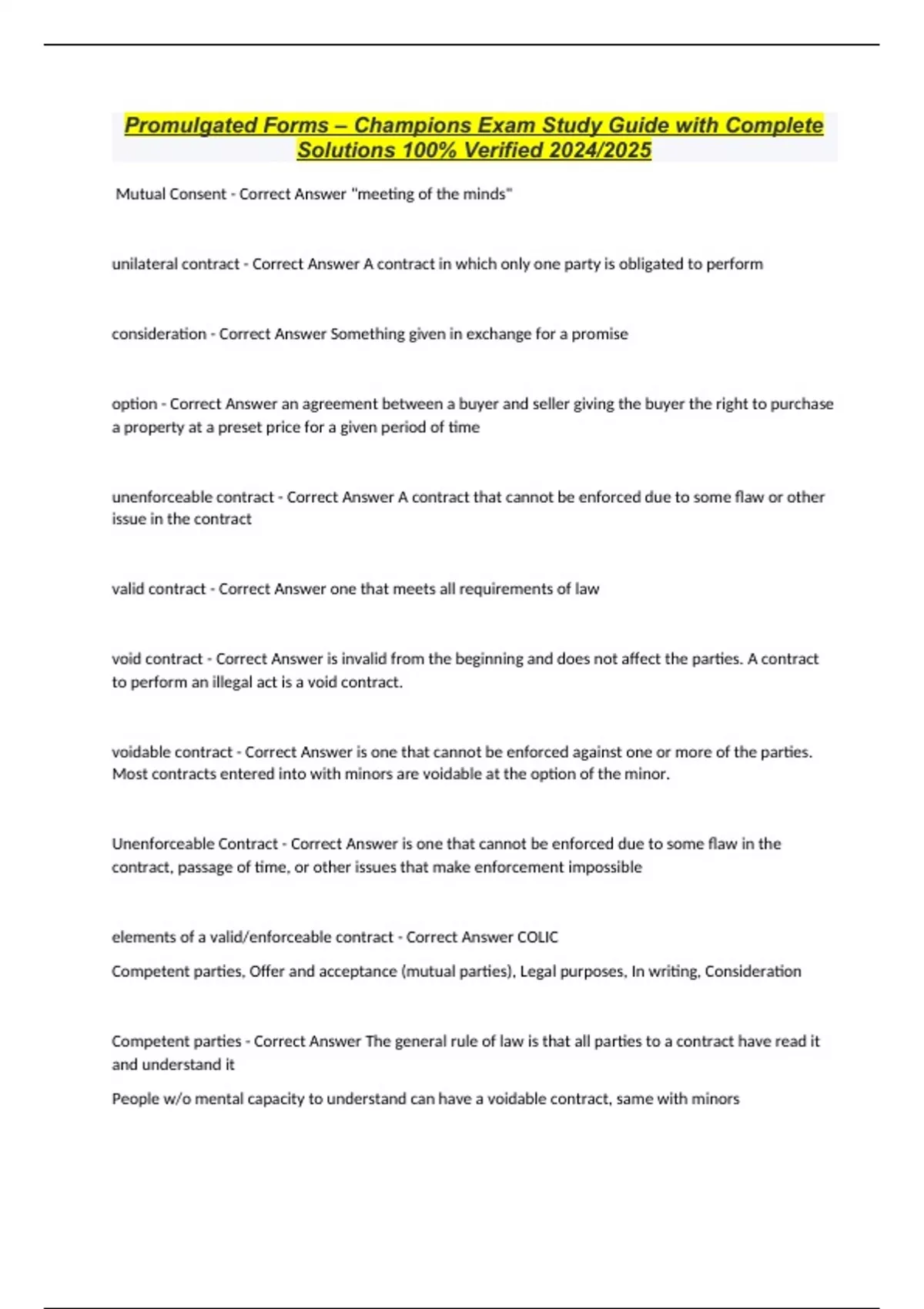 Promulgated Forms – Champions Exam Study Guide with Complete Solutions ...