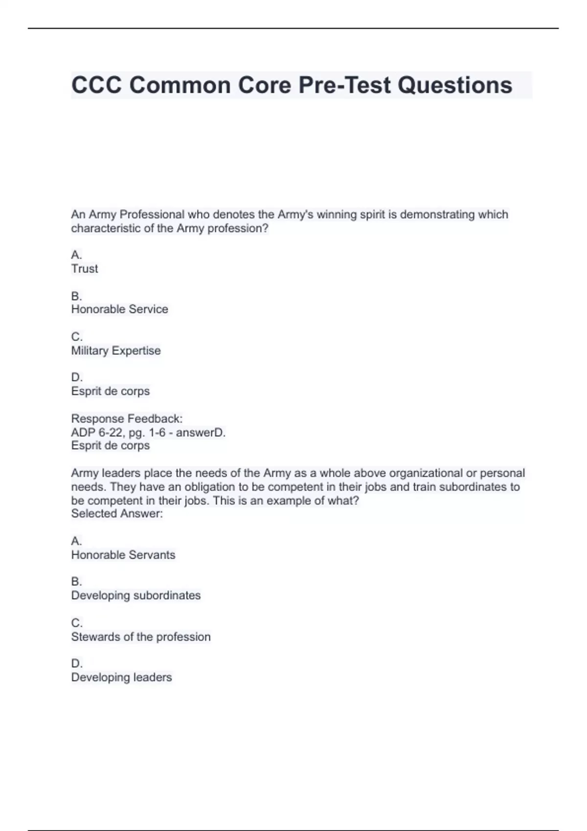 Ccc Common Core Pre Test Questions And Answers 2024 Ccc Stuvia Us