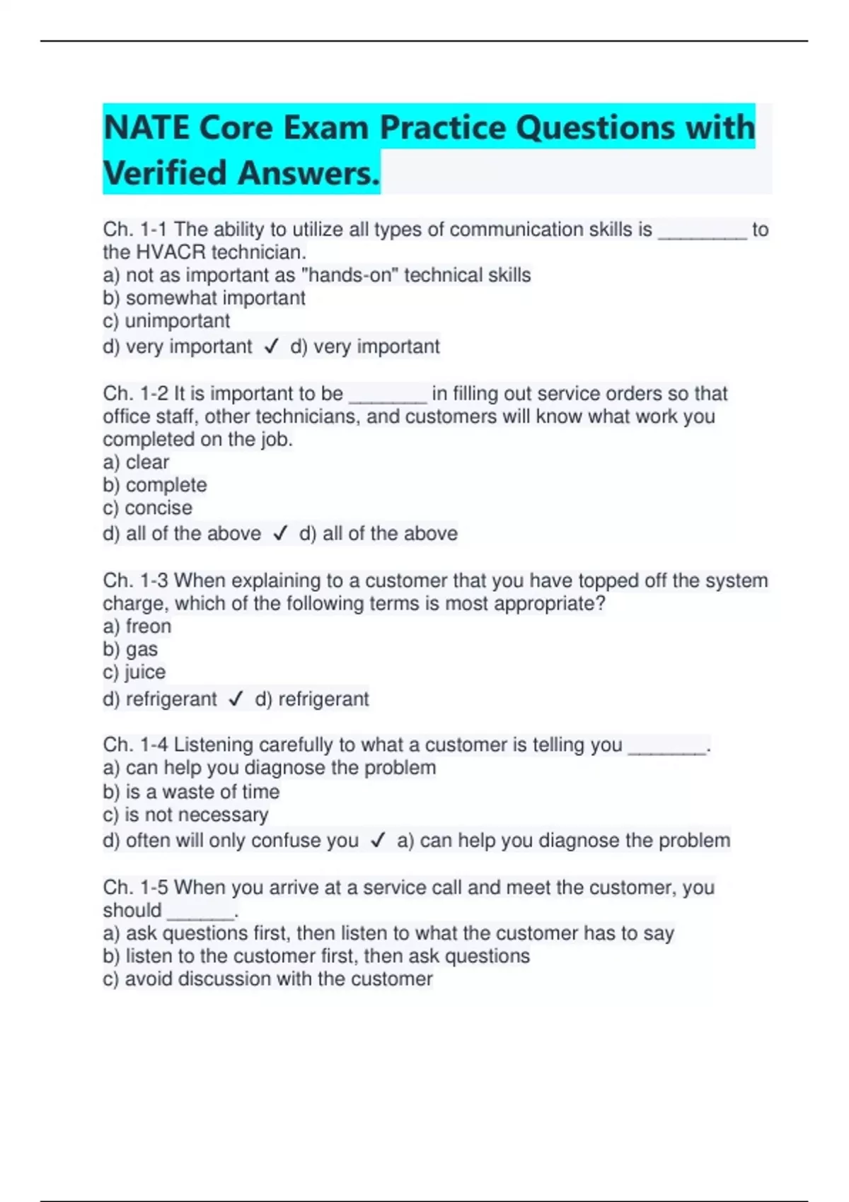 NATE Core Exam Practice Questions with Verified Answers | Latest 2024/ ...