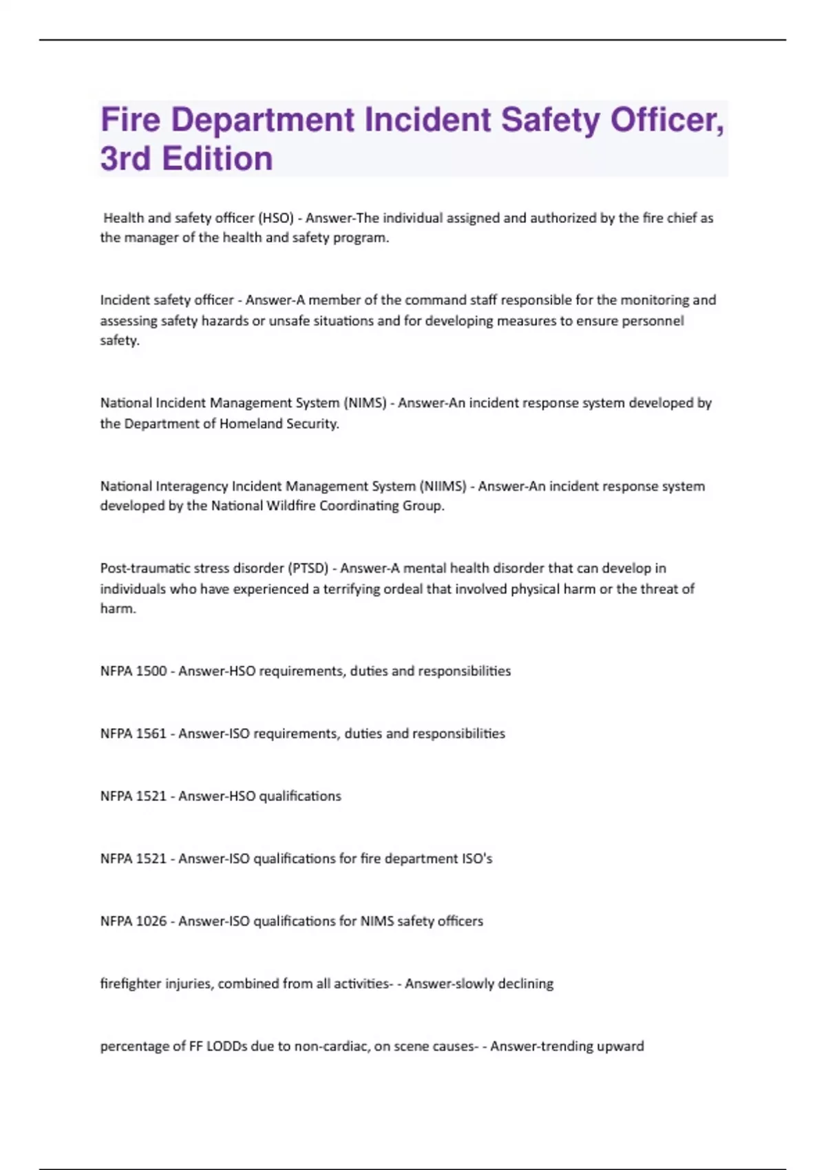 Fire Department Incident Safety Officer, 3rd Edition Questions And ...