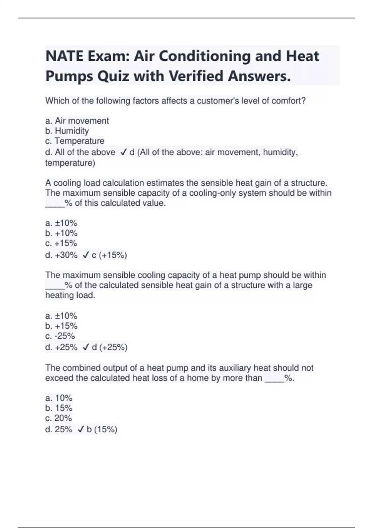 NATE Exam: Air Conditioning and Heat Pumps Quiz with Verified Answers ...