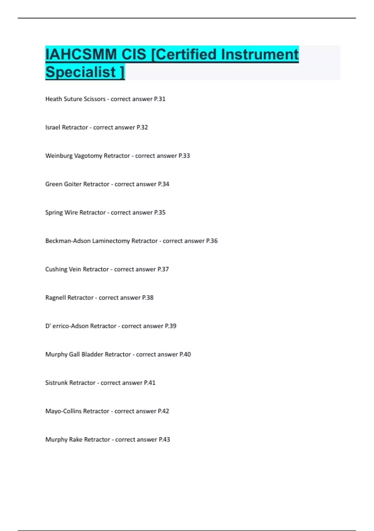 IAHCSMM CIS [Certified Instrument Specialist ] Questions and answers ...