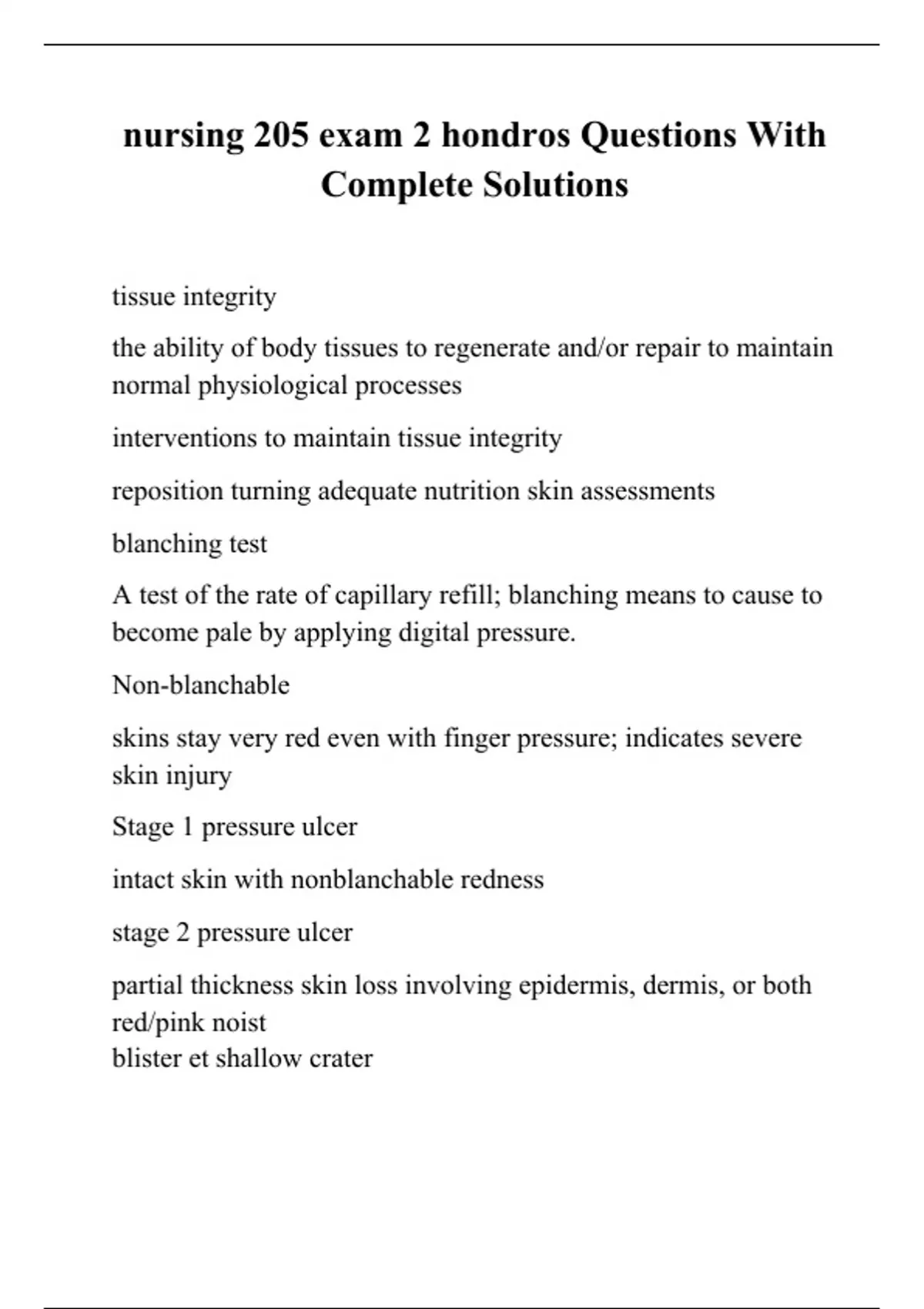 nursing 205 exam 2 hondros Questions With Complete Solutions - Nursing ...