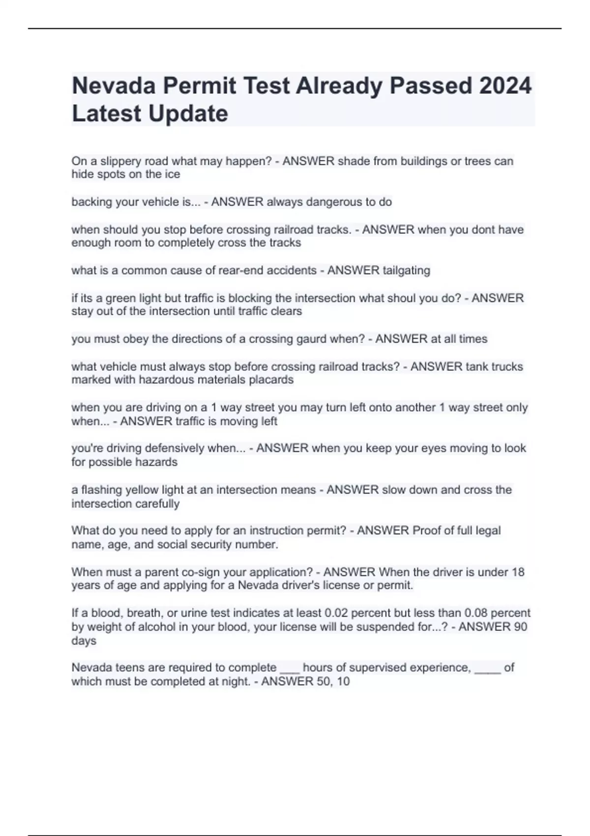 Nevada Permit Test Already Passed 2024 Latest Update - Nevada DMV ...