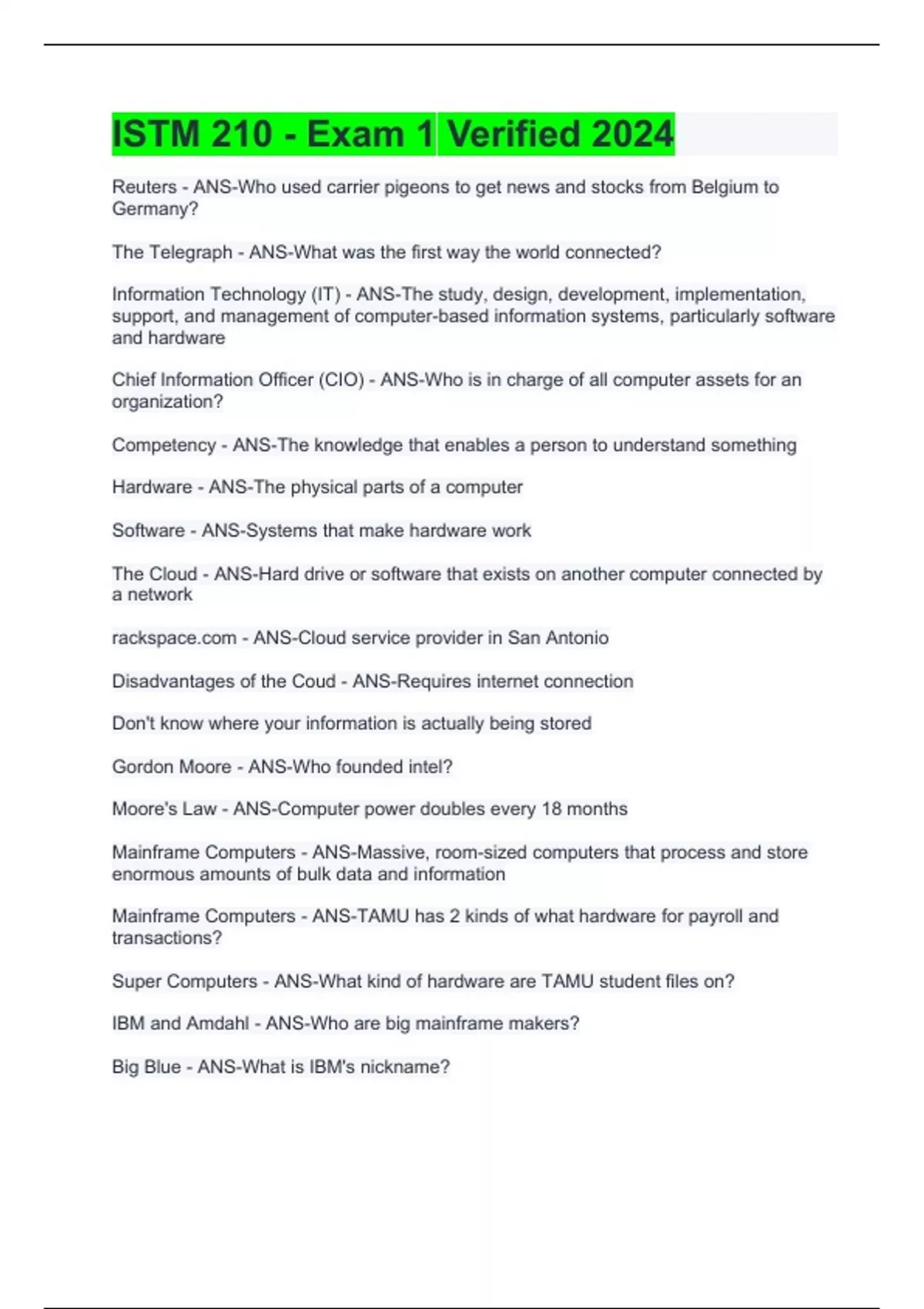 ISTM 210 - Exam 1 Verified 2024 - ISTM 210 - Stuvia US