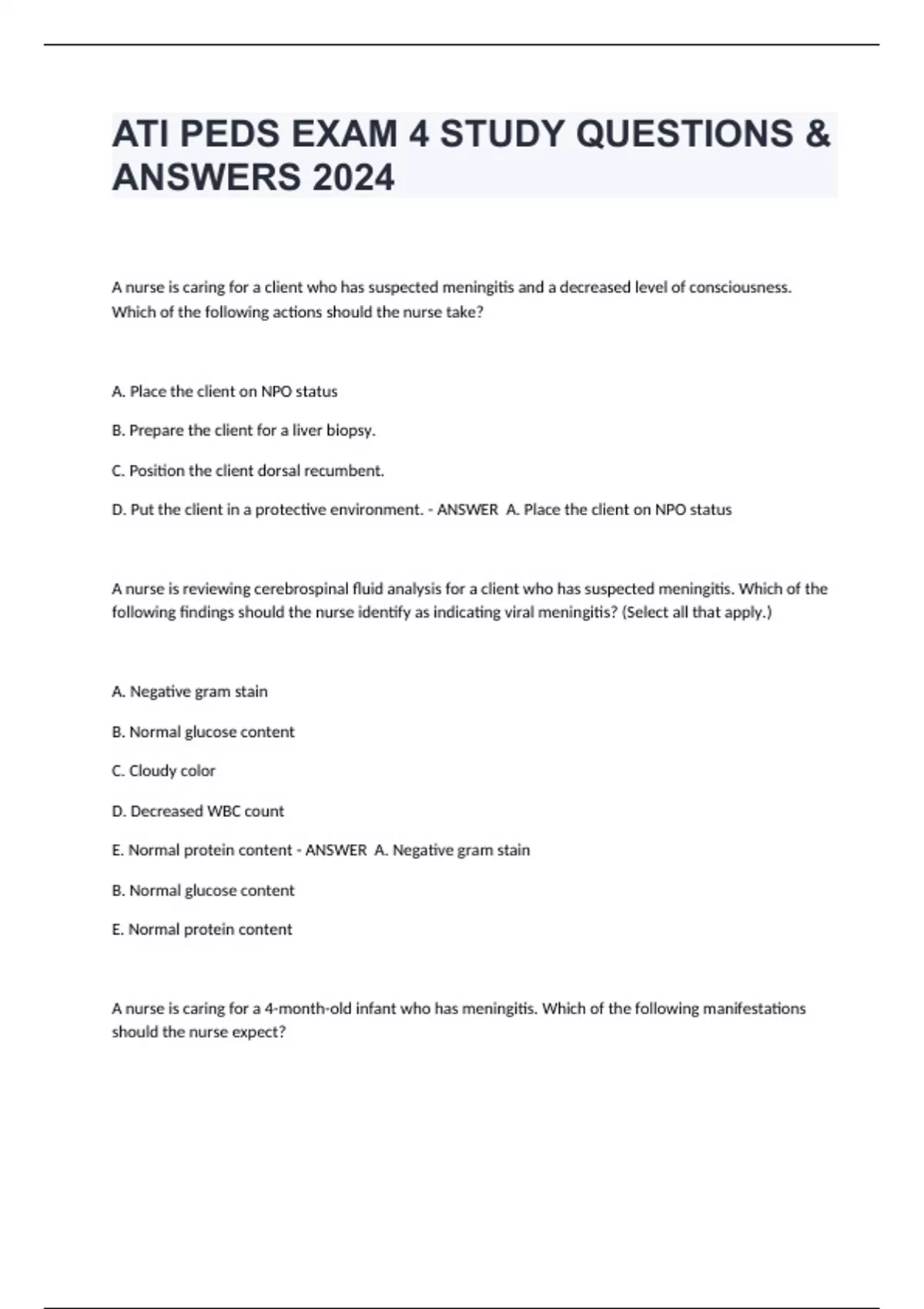 ATI PEDS EXAM 4 STUDY QUESTIONS & ANSWERS 2024 - ATI PEDS. - Stuvia US