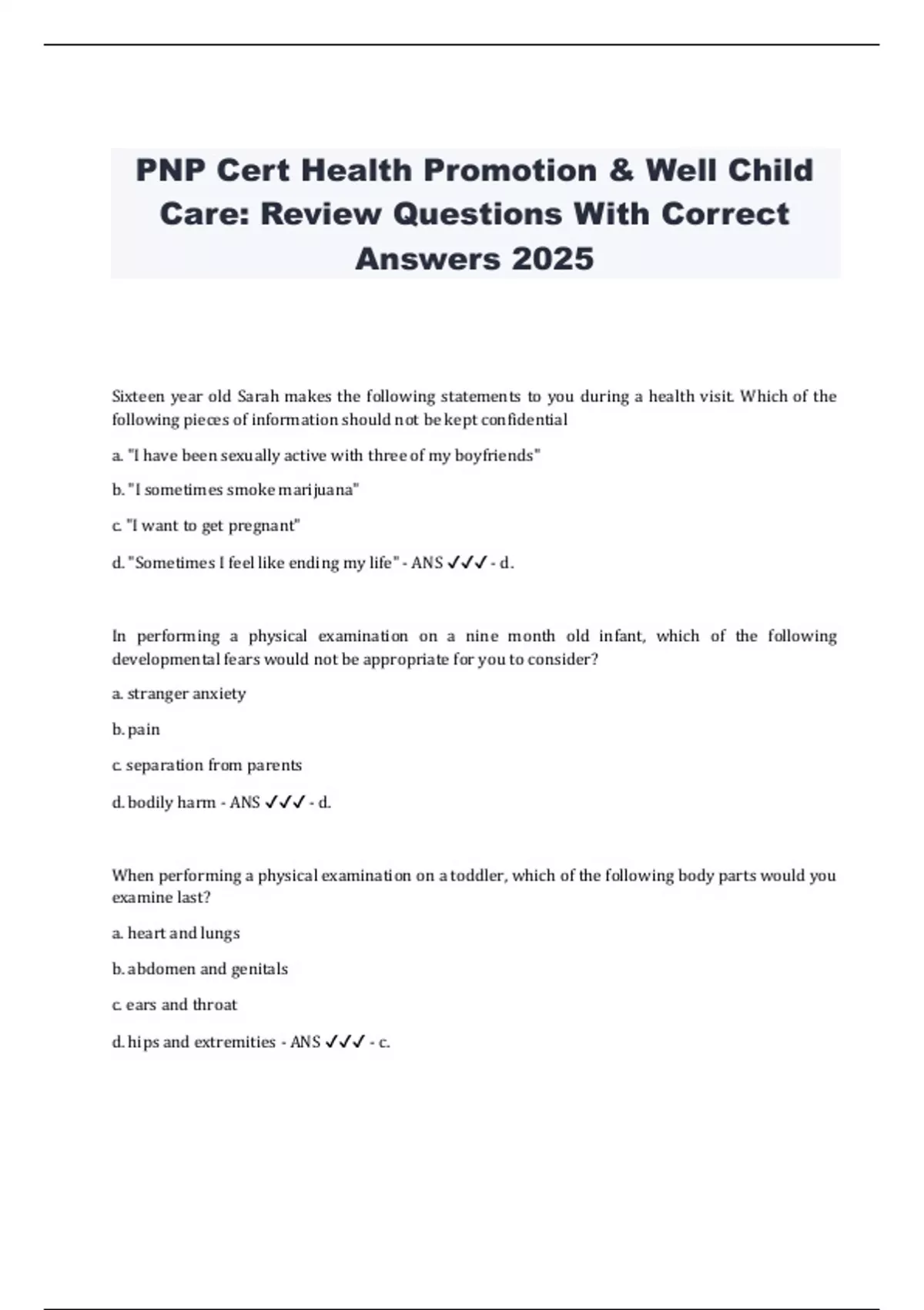 PNP Cert Health Promotion & Well Child Care: Review Questions With ...