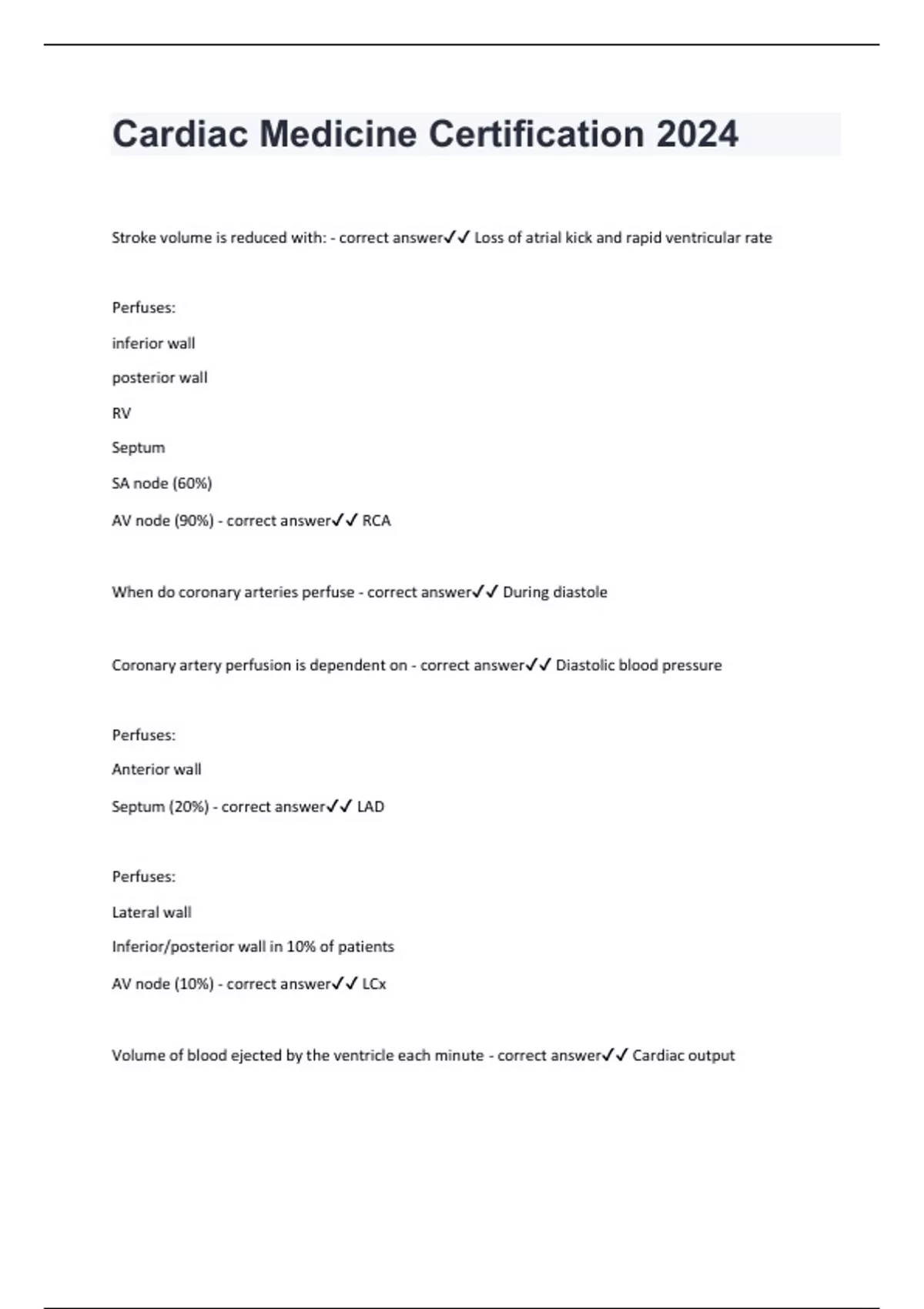Cardiac Medicine Certification 2024 - Cardiac Medicine - Stuvia US