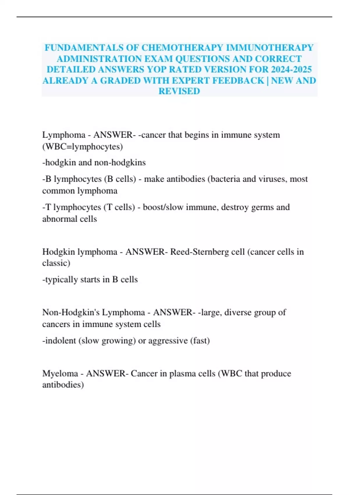 FUNDAMENTALS OF CHEMOTHERAPY IMMUNOTHERAPY ADMINISTRATION EXAM ...