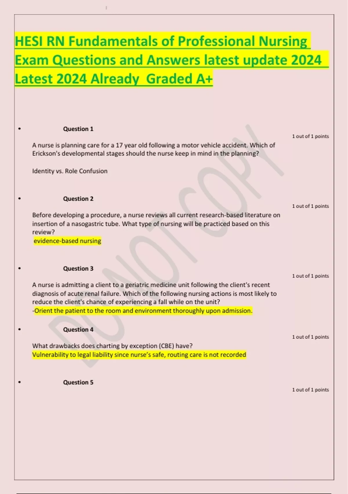 HESI RN Fundamentals of Professional Nursing Exam Questions and Answers ...