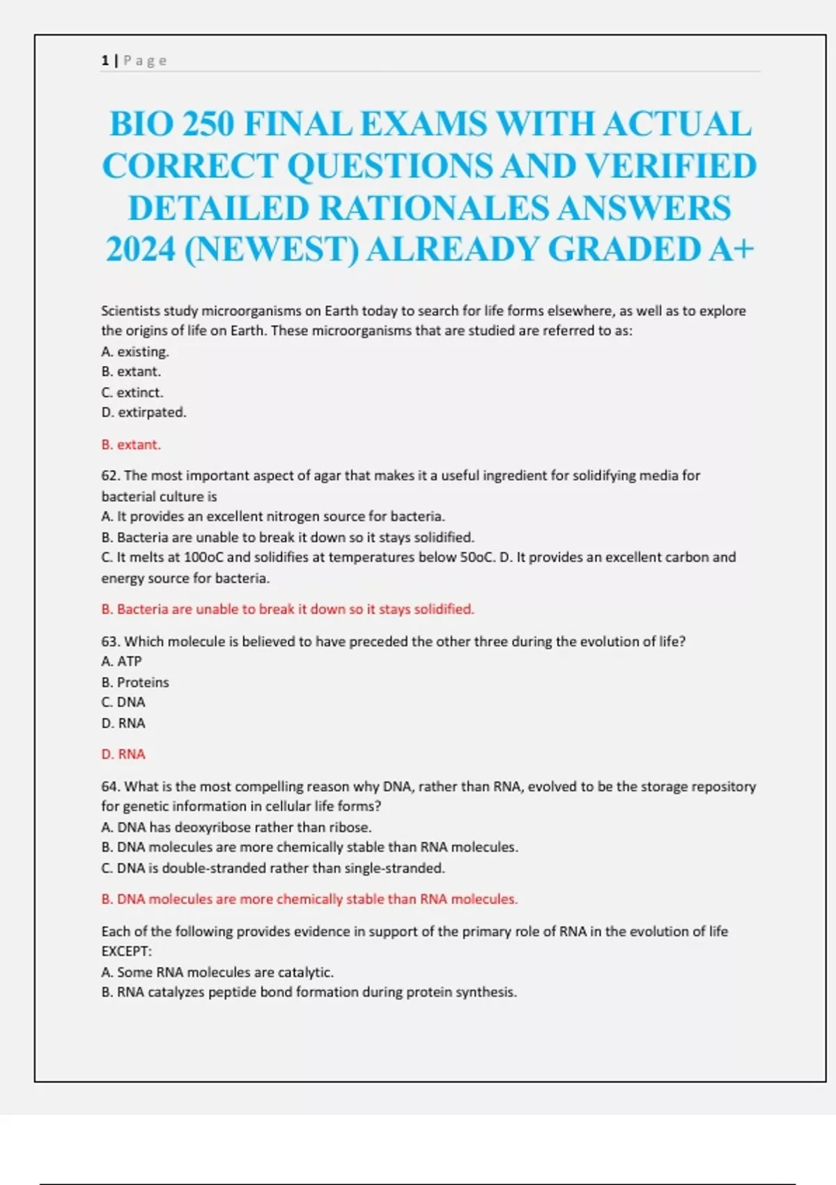 BIO 250 FINAL EXAMS WITH ACTUAL CORRECT QUESTIONS AND VERIFIED DETAILED ...