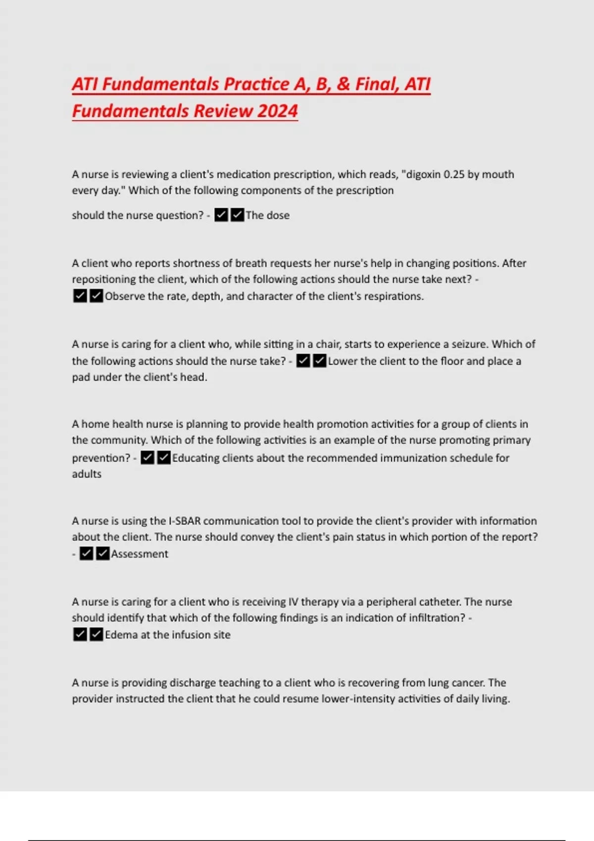 ATI Fundamentals Practice A, B, & Final, ATI Fundamentals Review 2024 ...