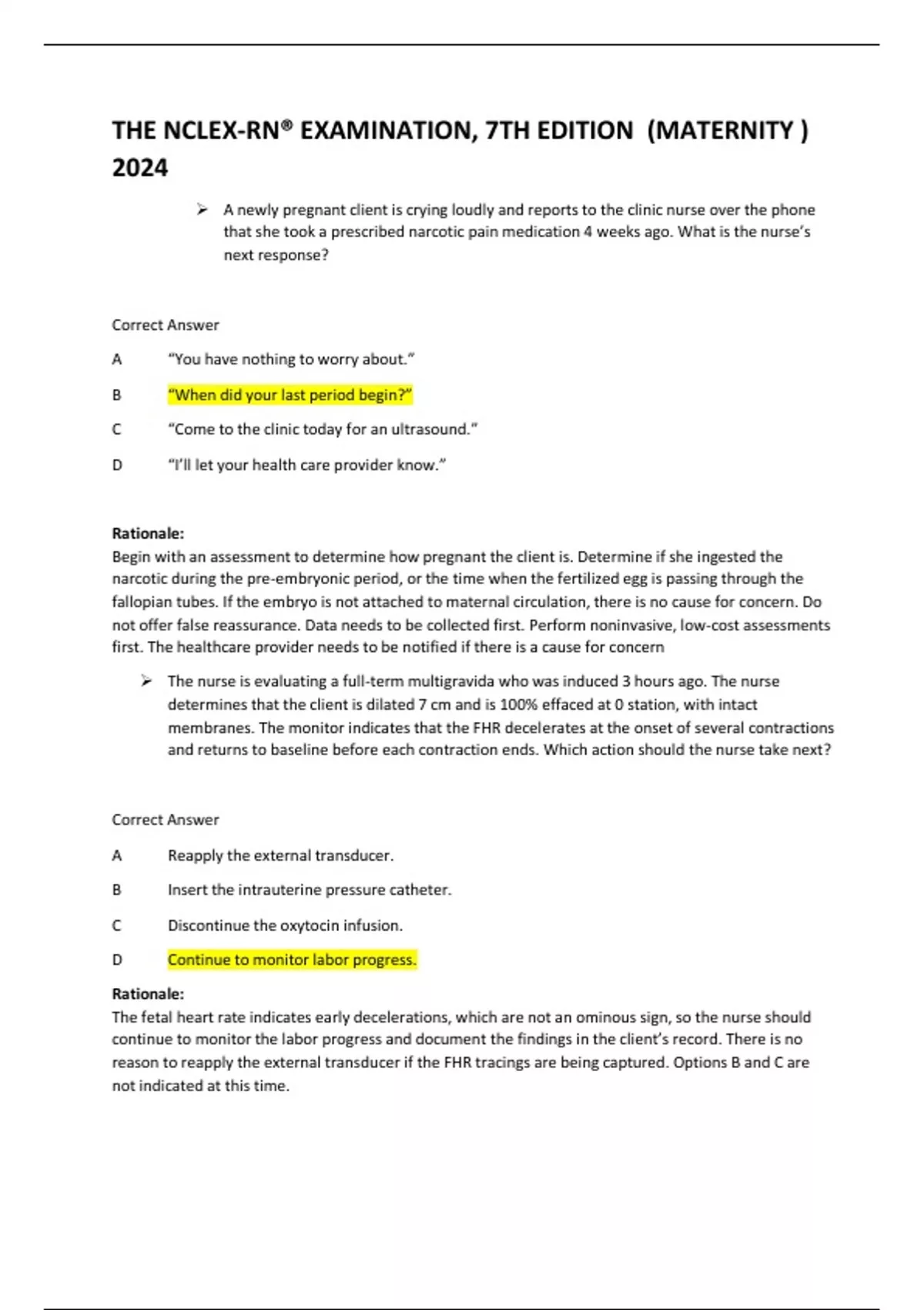 THE NCLEX-RN® EXAMINATION, 7TH EDITION (MATERNITY ) 2024 - THE NCLEX-RN ...