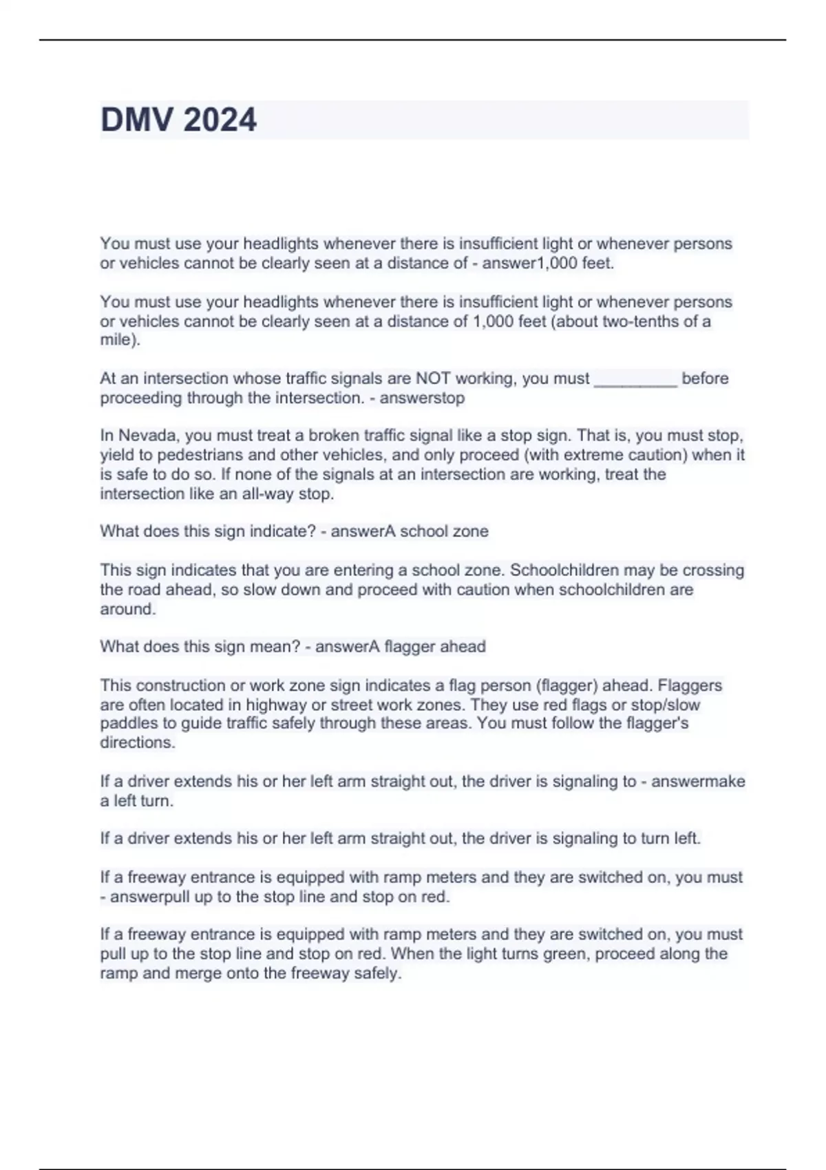 DMV 2024 QUESTIONS WITH CORRECT ANSWERS - Dmv - Stuvia US