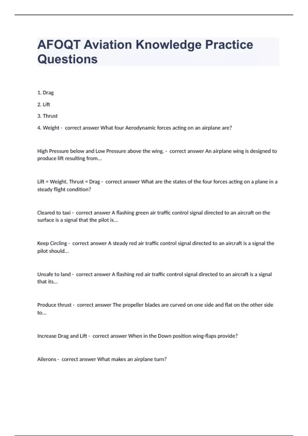 AFOQT Aviation Knowledge Practice Questions Answered 2024. - AFOQT ...