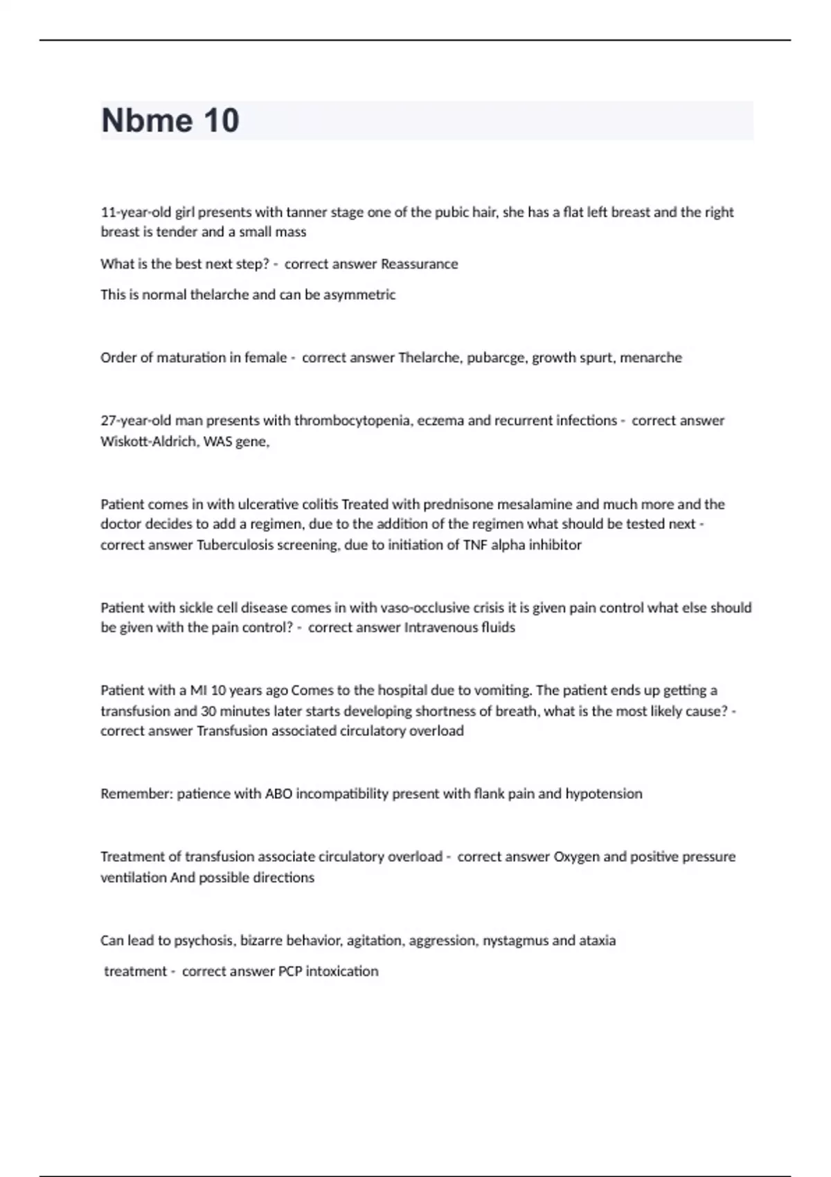 Nbme 10 questions with correct answers rated A+ - Step 2 CK NBME 8 ...