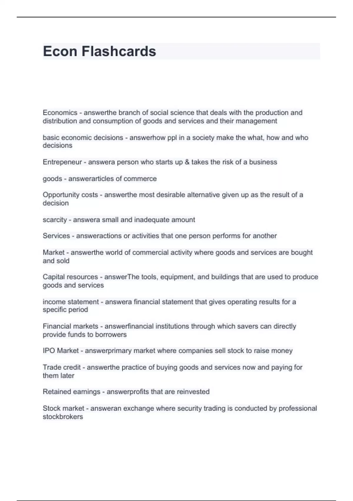 Econ Flashcards Questions and Answers 2024 - Economics - Stuvia US