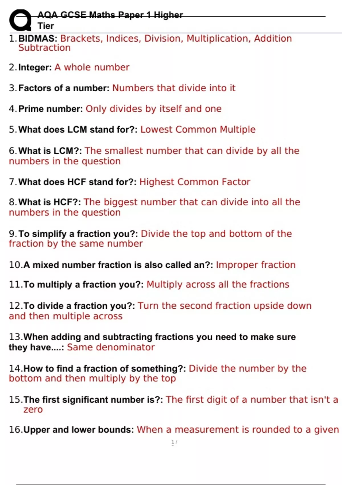 AQA GCSE MATHEMATICS Higher Tier Paper 1 Non-Calculator JUNE 2023 ...