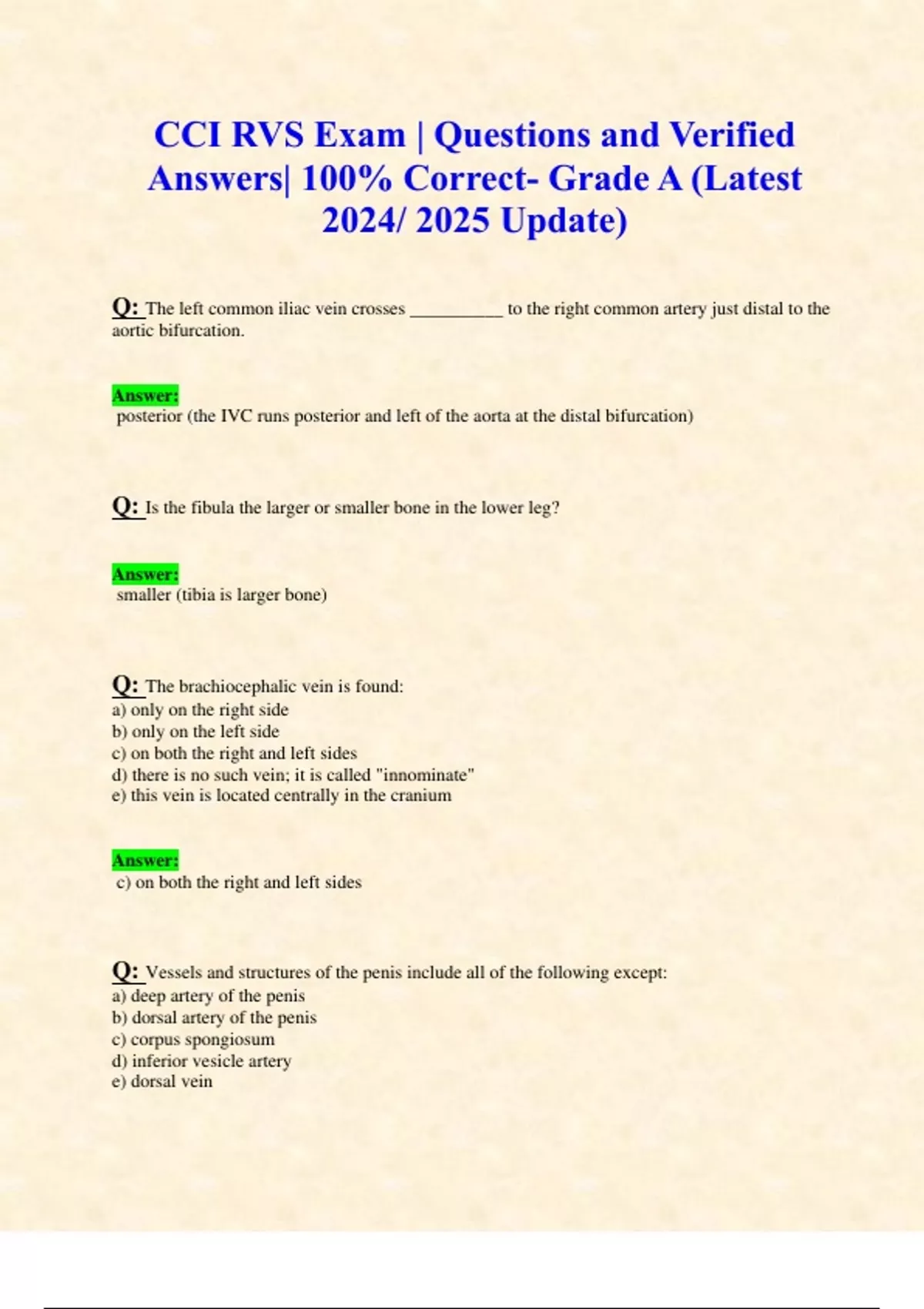 CCI RVS Exam | Questions and Verified Answers| 100% Correct- Grade A ...