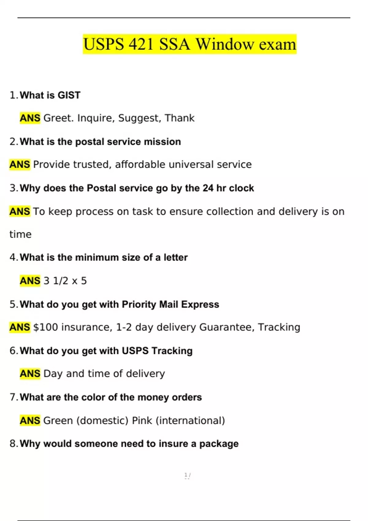 USPS 421 SSA Window exam Latest Questions & Answers | with 100% Correct ...