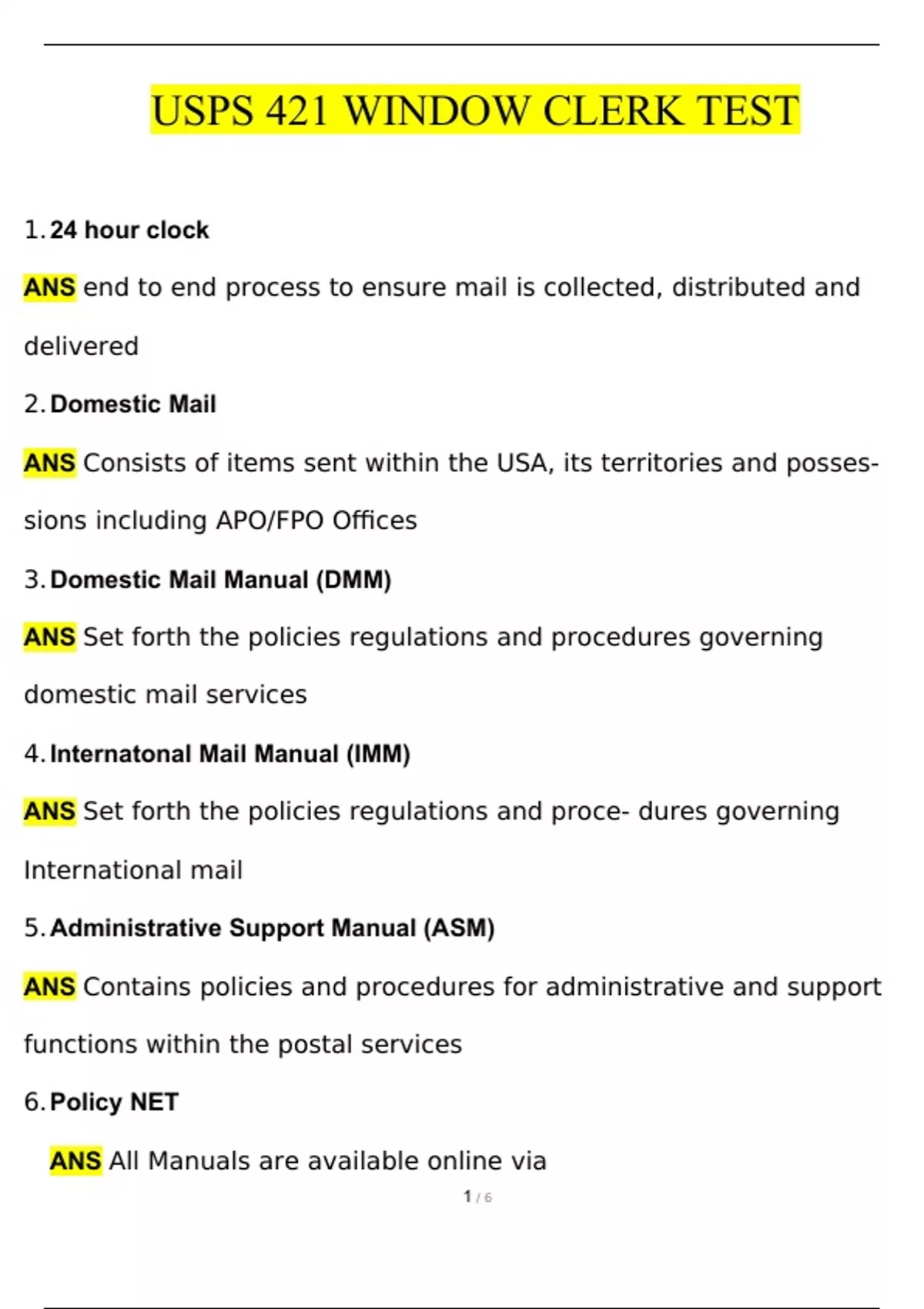 USPS 421 WINDOW CLERK TEST LATEST Questions & Answers | with 100% ...