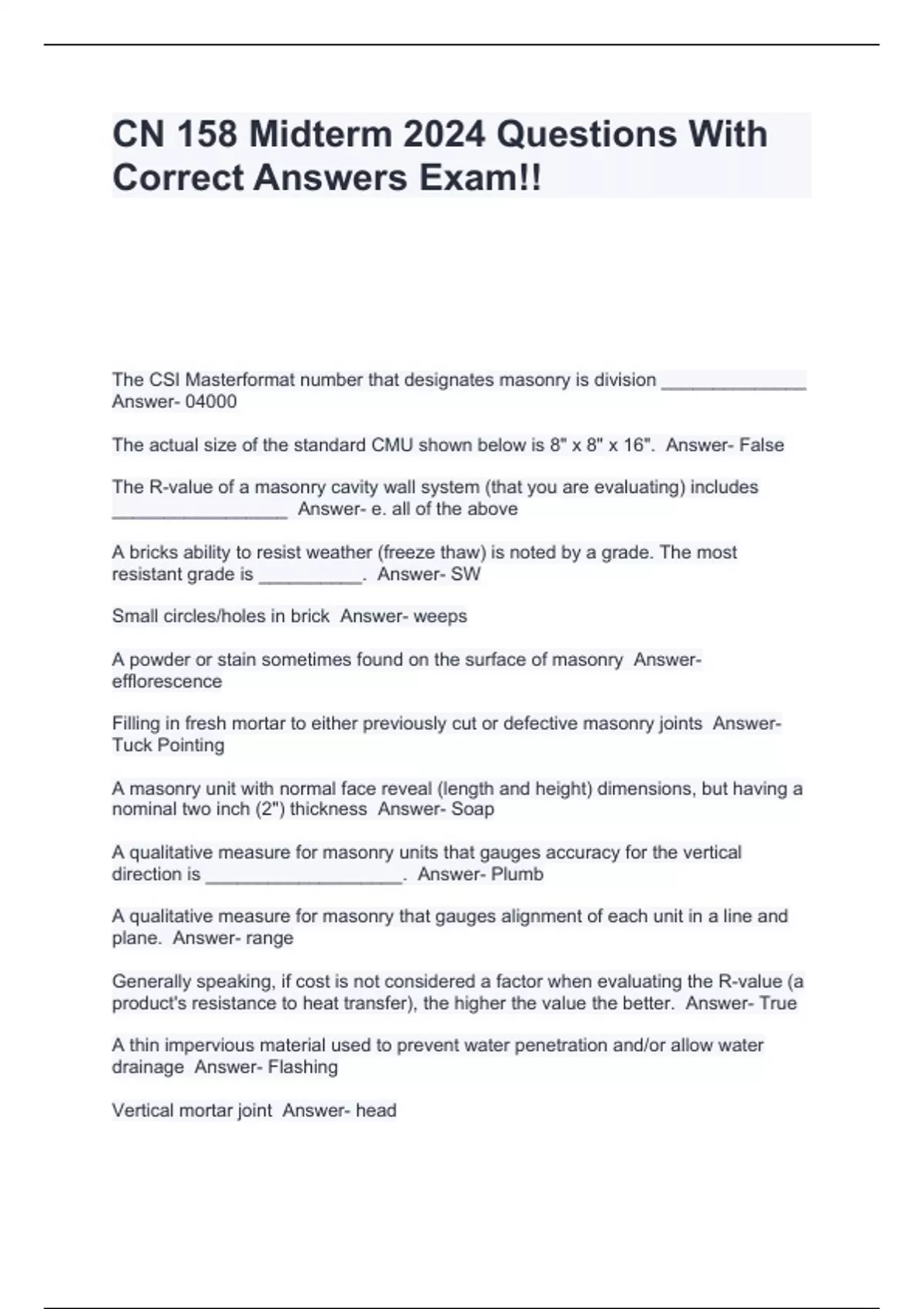 CN 158 Midterm 2024 Questions With Correct Answers Exam!! - CN 158 ...