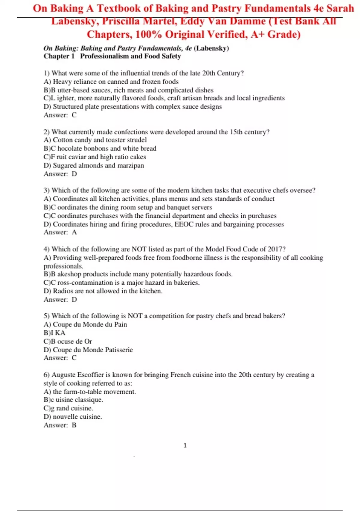 Test Bank For On Baking A Textbook of Baking and Pastry Fundamentals ...