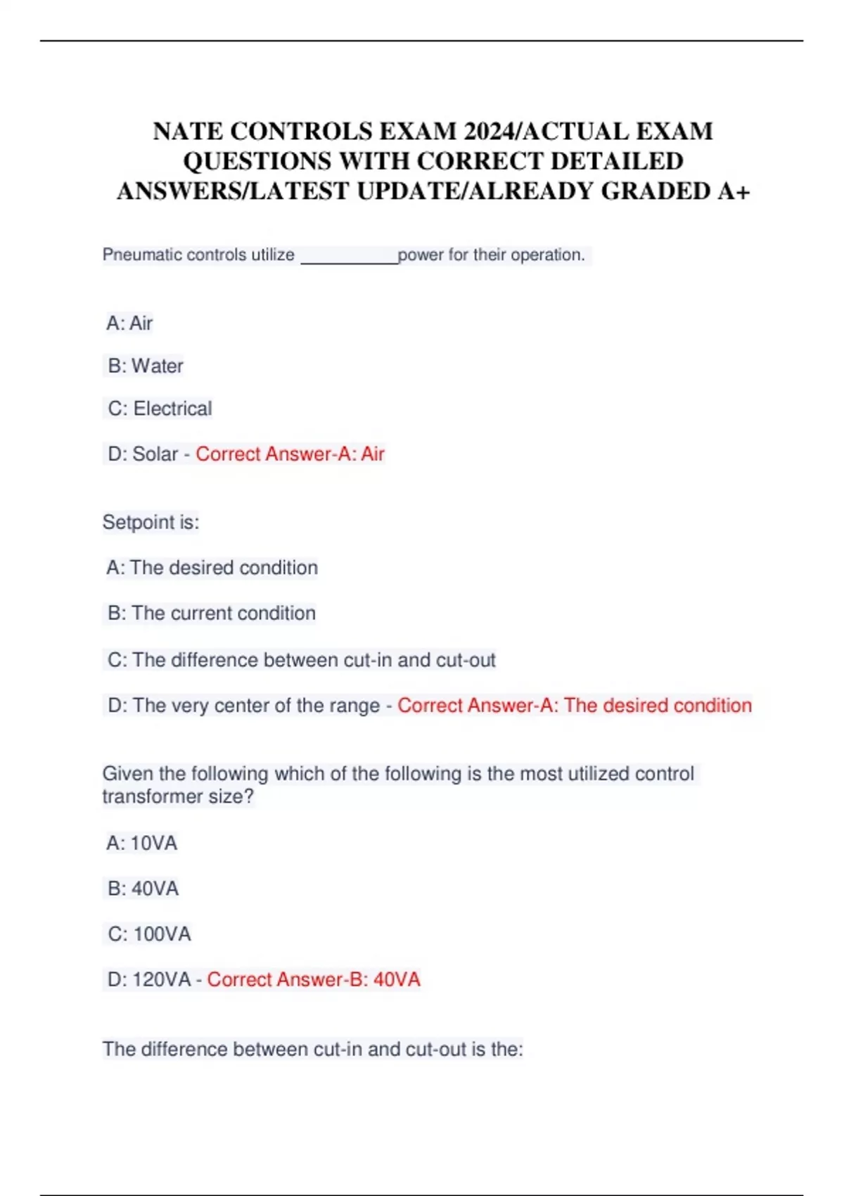 NATE CONTROLS EXAM 2024/ACTUAL EXAM QUESTIONS WITH CORRECT DETAILED ...