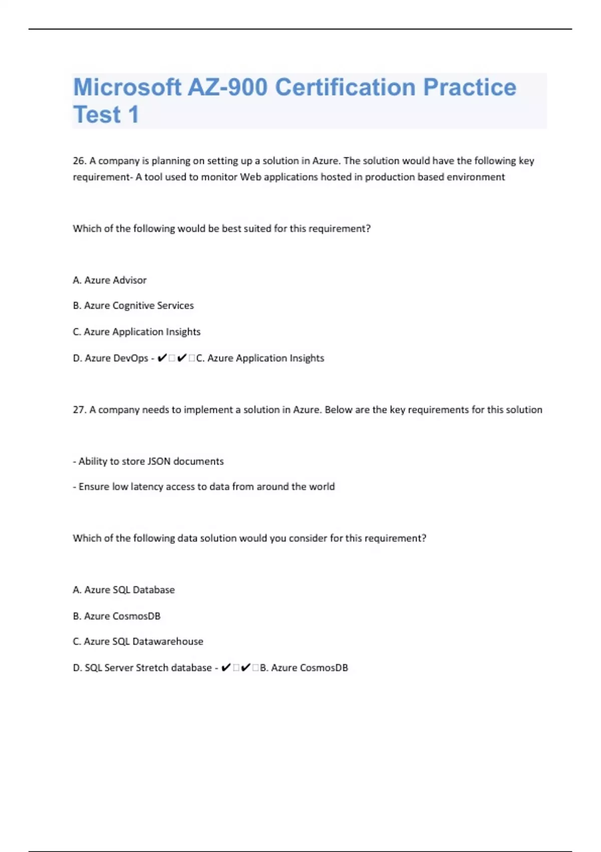 Microsoft AZ-900 Certification Practice Test 1 Questions And Answers ...