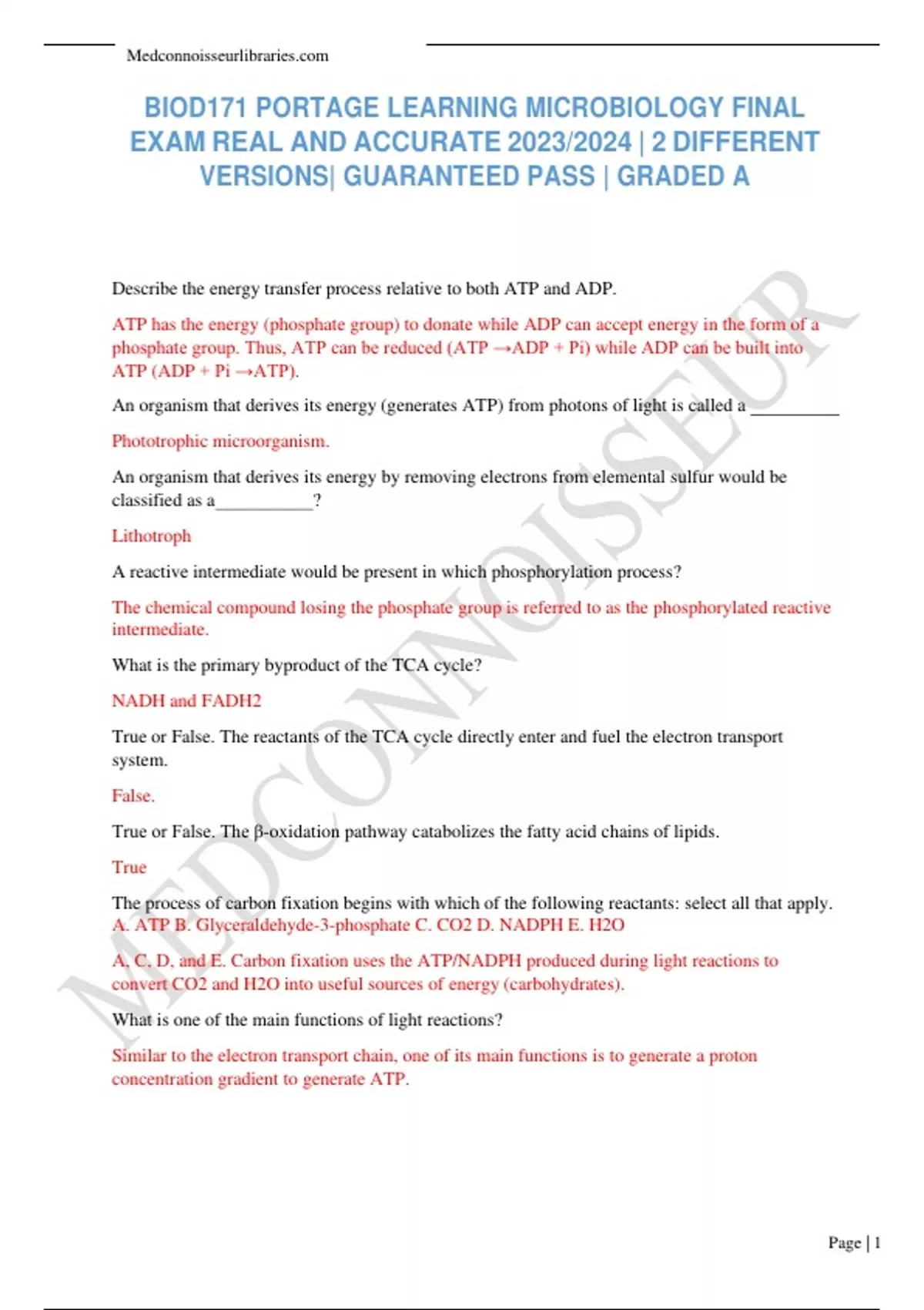 BIOD 171 PORTAGE LEARNING MICROBIOLOGY FINAL EXAM REAL AND ACCURATE ...