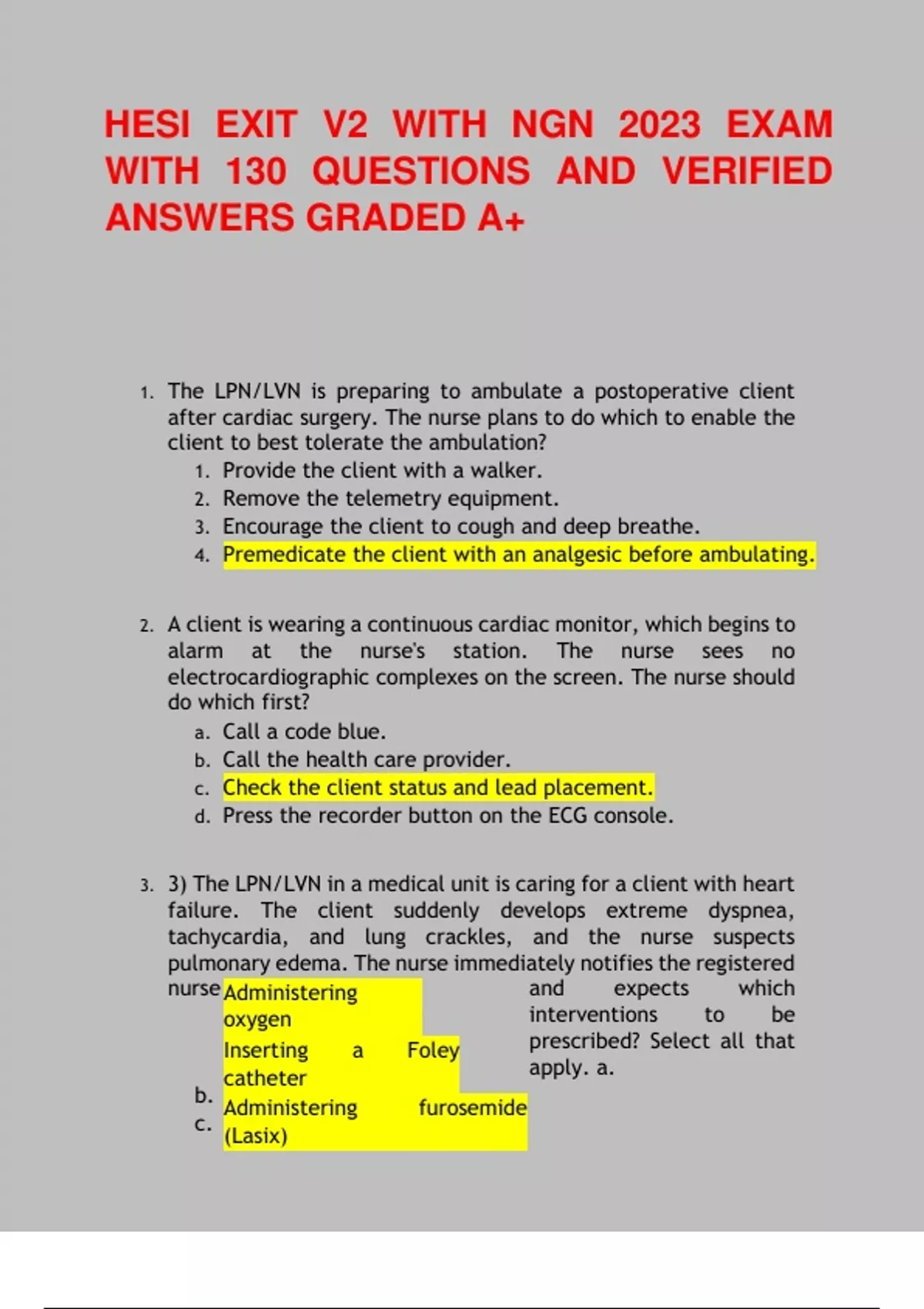 HESI EXIT V2 WITH NGN 2023 EXAM WITH 130 QUESTIONS AND VERIFIED ANSWERS ...