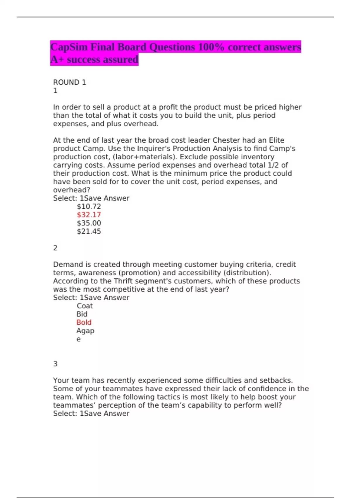 Guide 2024 CapSim Final Board Questions and Answers 100% Complete ...