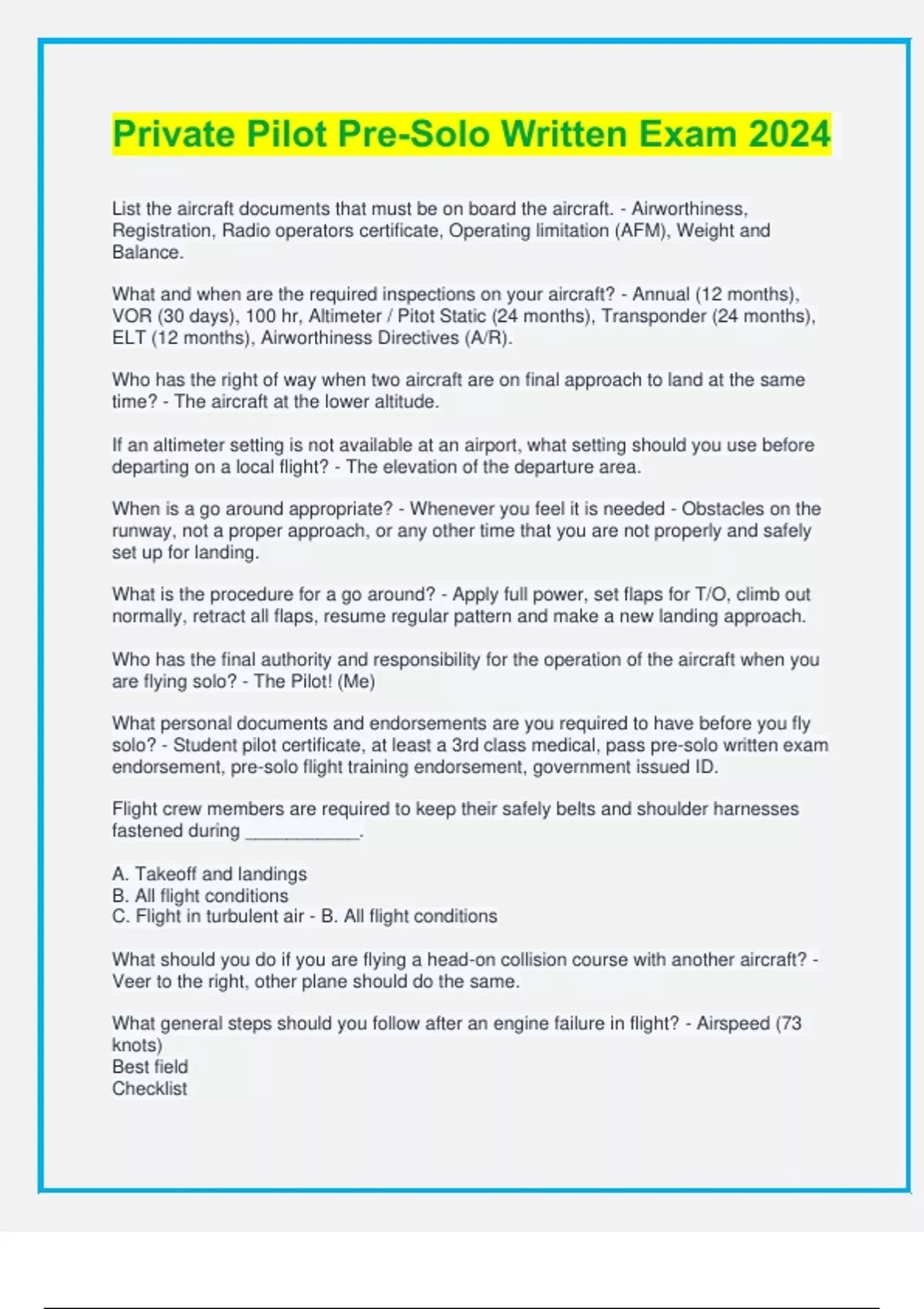 Private Pilot Pre-Solo Written Exam 2024 - Private Pilot Pre-Solo ...